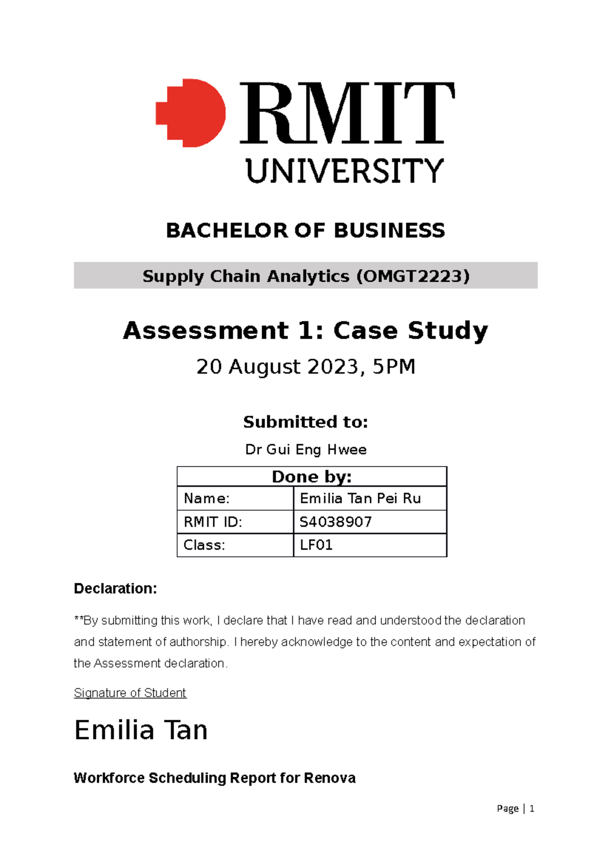Emilia Tan Pei Ru - BACHELOR OF BUSINESS Supply Chain Analytics ...