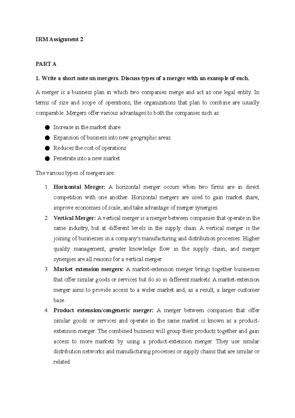 IRM assignment - case solution of corporate case competition by the. - IRM Assignment 2 PART A 1 ...