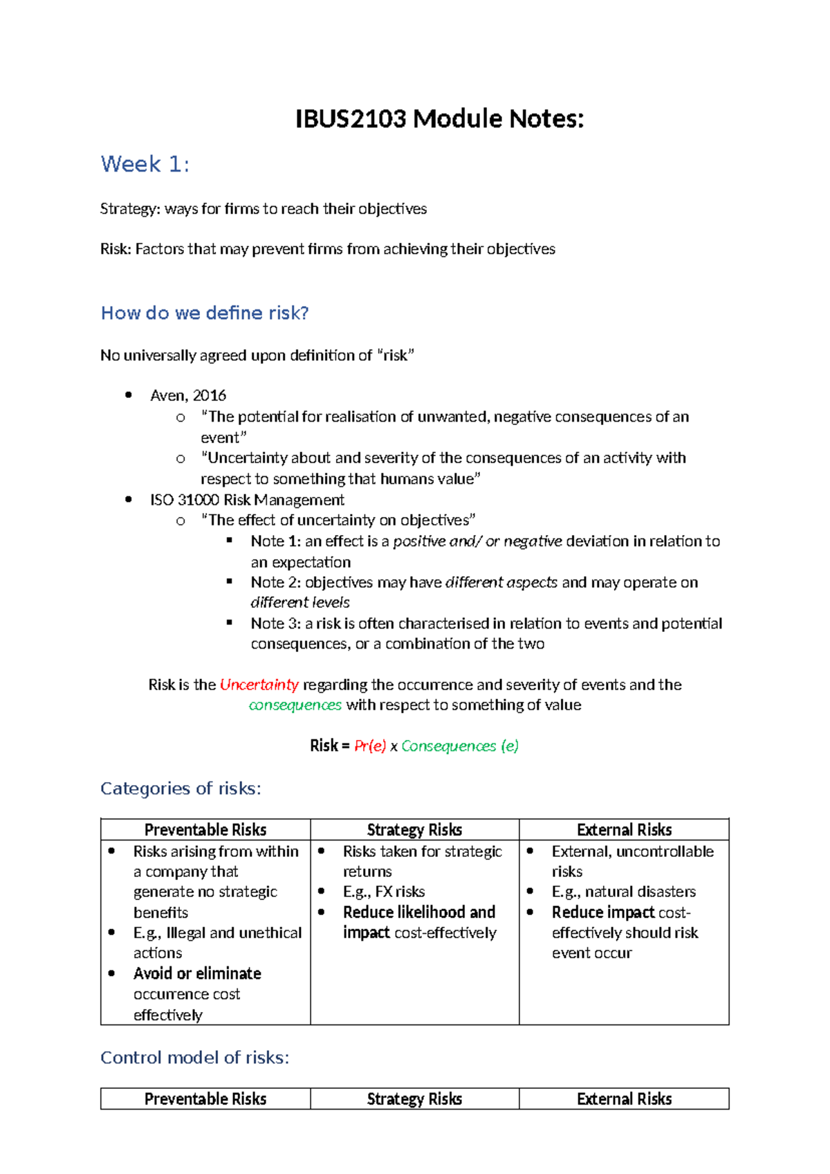 IBUS2103 Module Notes - IBUS2103 Module Notes: Week 1: Strategy: ways ...