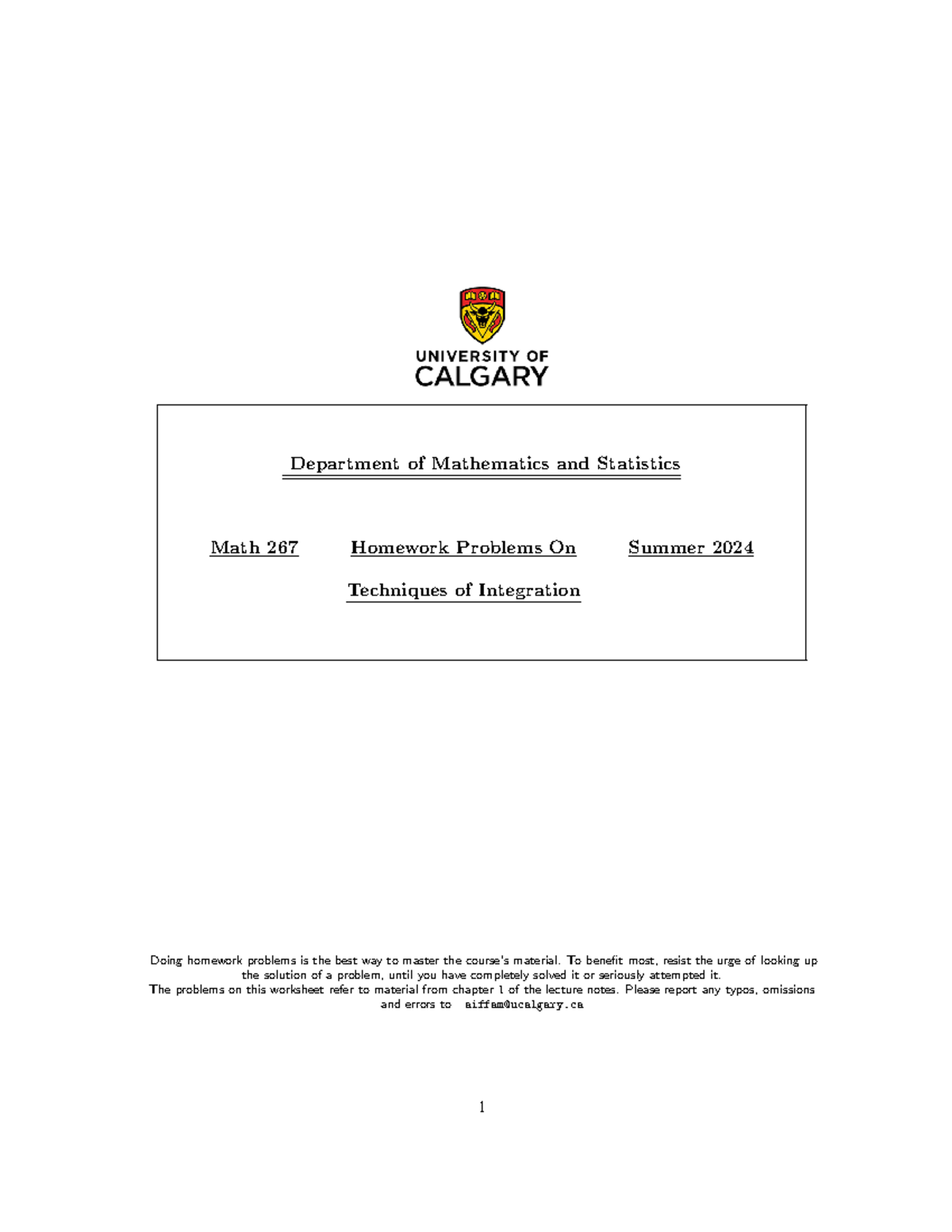 Worksheet 01 - Department of Mathematics and Statistics Math 267 ...