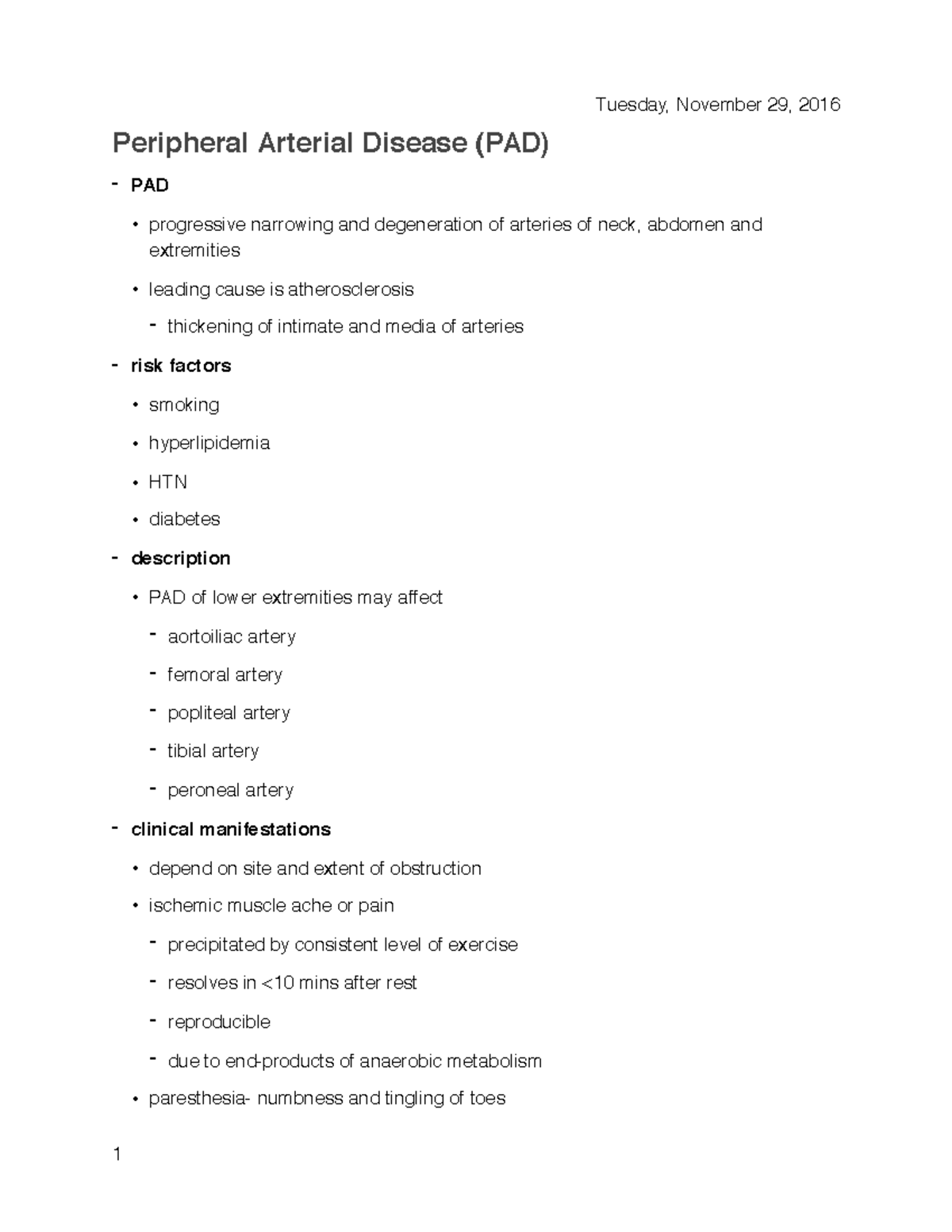 PAD notes - Dr. Rickeard - Tuesday, November 29, 2016 Peripheral ...