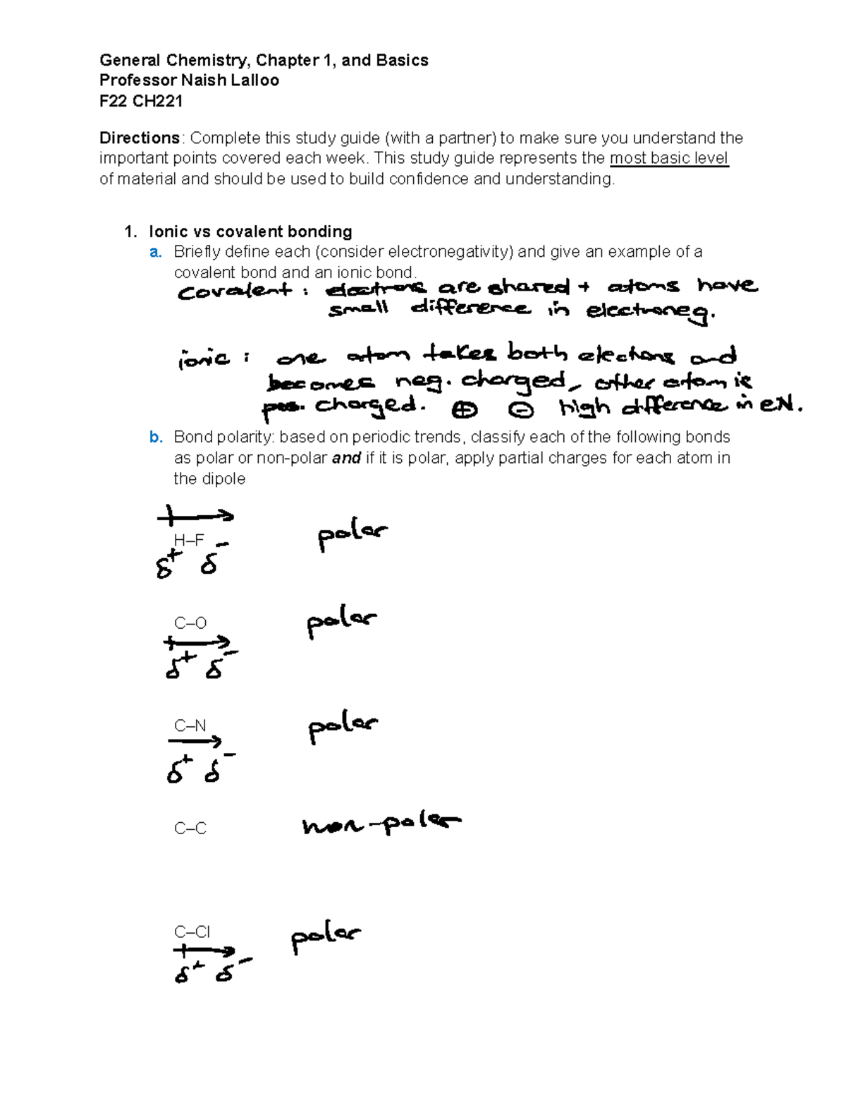 Ch 1 Basics key - This is the best study guide to begin O-Chem ...
