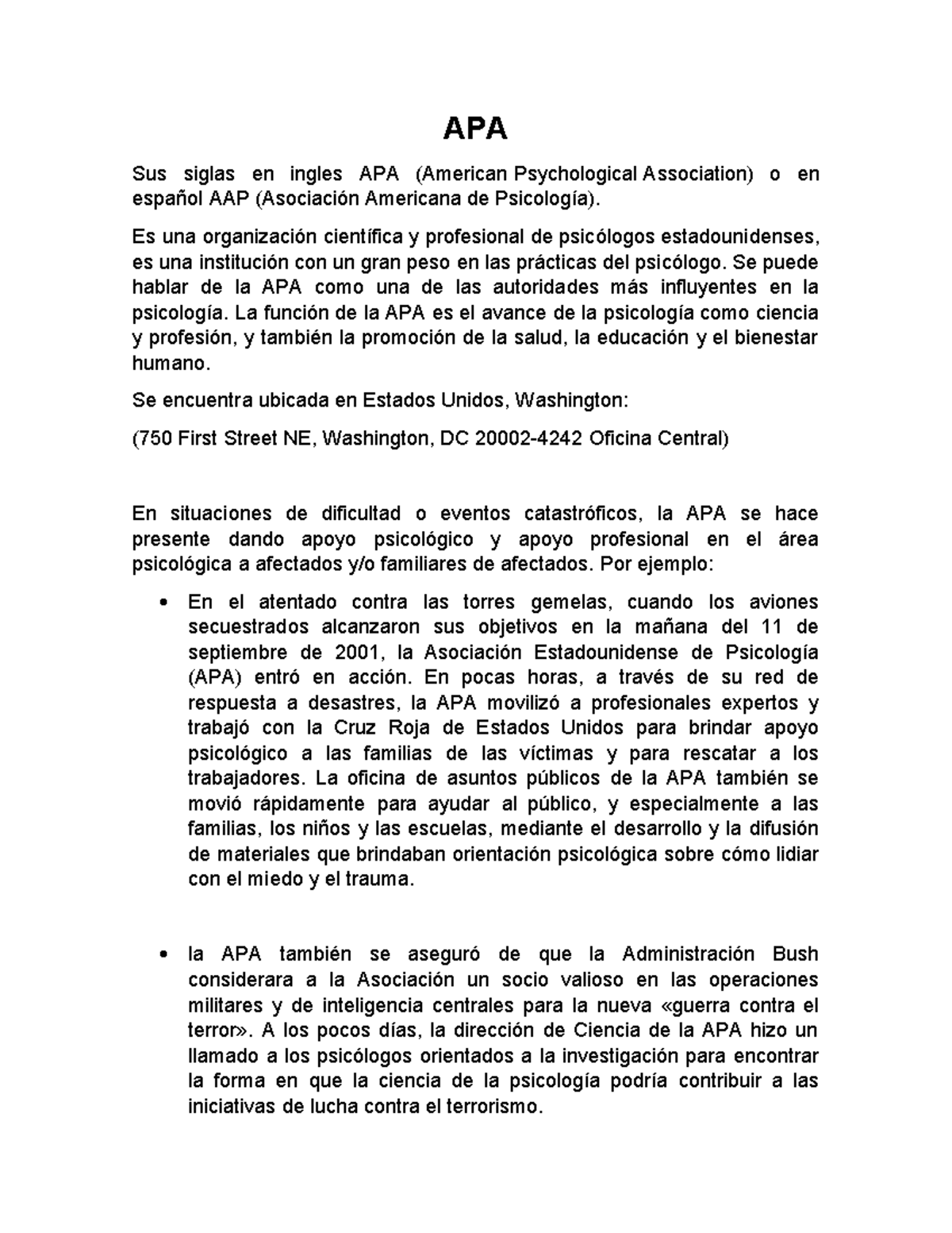 Investigacion de asociaciones - APA Sus siglas en ingles APA (American ...