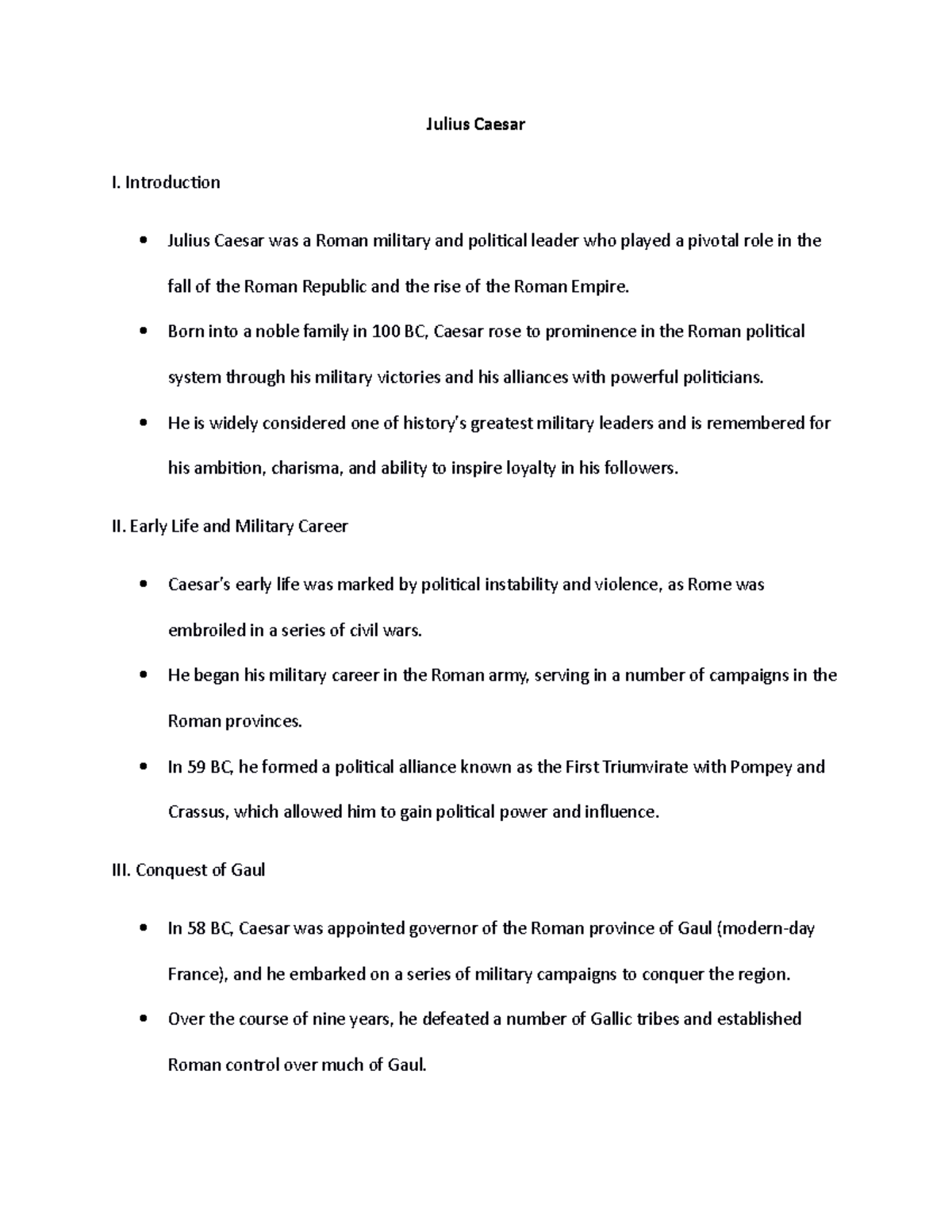 Julius Caesar Notes - Julius Caesar I. Introduction Julius Caesar was a ...