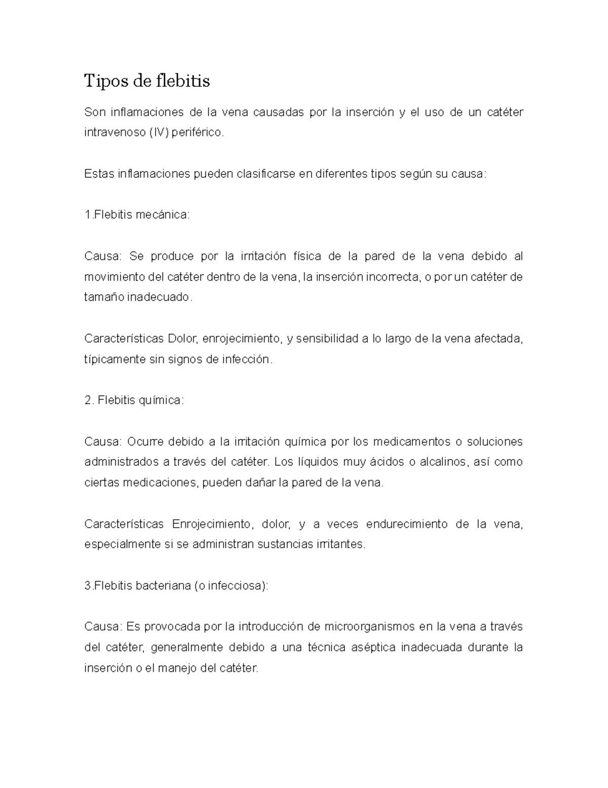 Tipos de flebitis - Enfermeria - Tipos de flebitis Son inflamaciones de ...