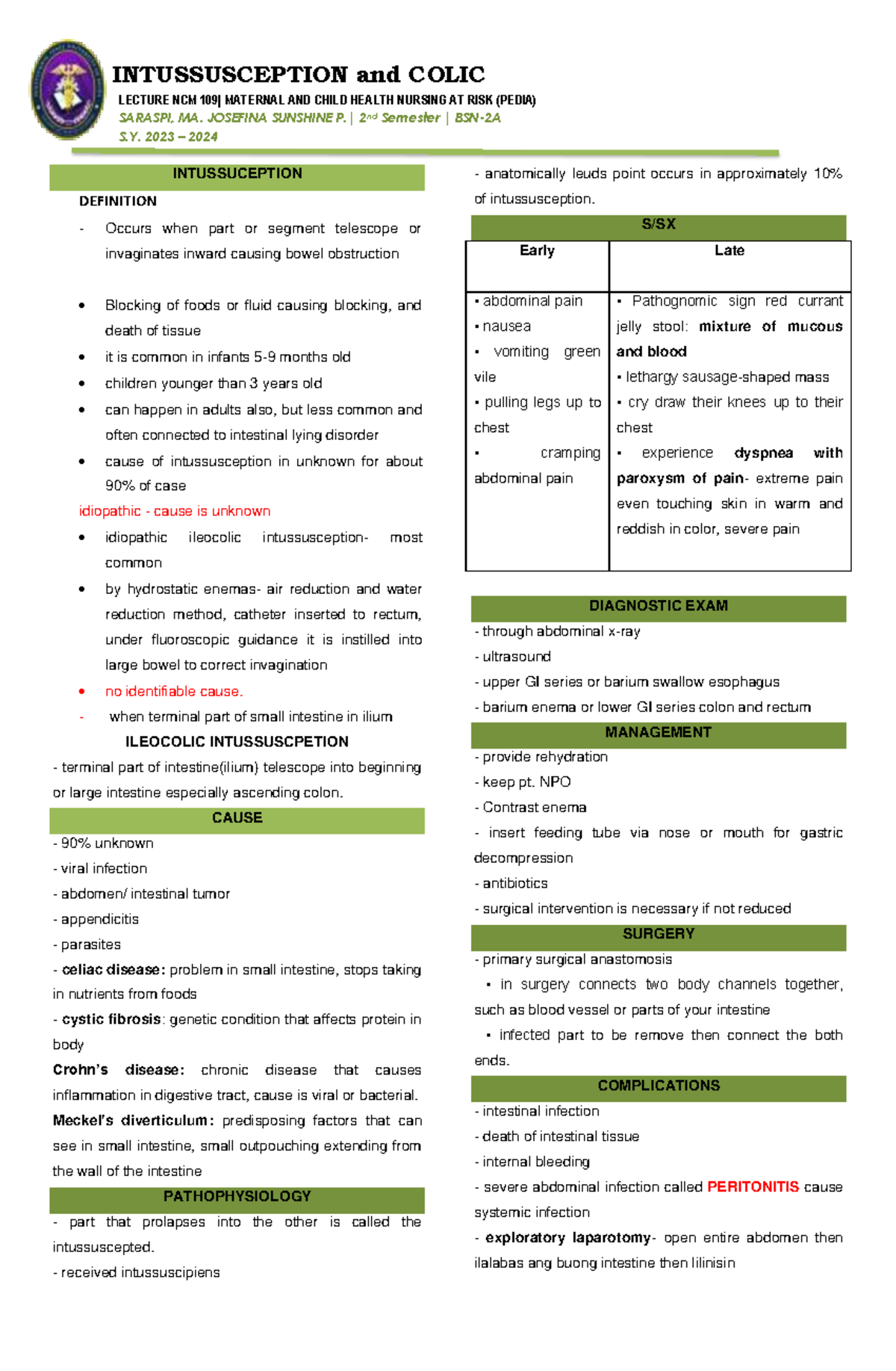 Intussusception and Colic - INTUSSUSCEPTION and COLIC LECTURE NCM 109 ...