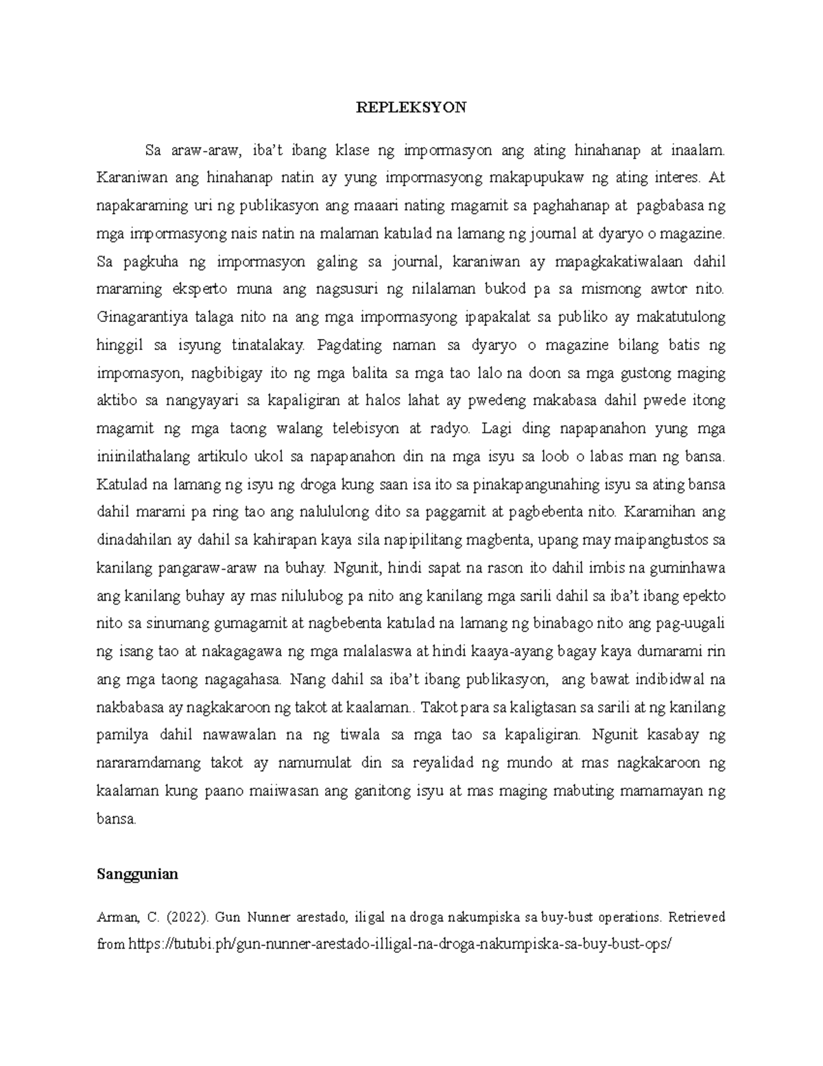 Repleksyon AT Sanggunian - REPLEKSYON Sa araw-araw, iba9t ibang klase ...