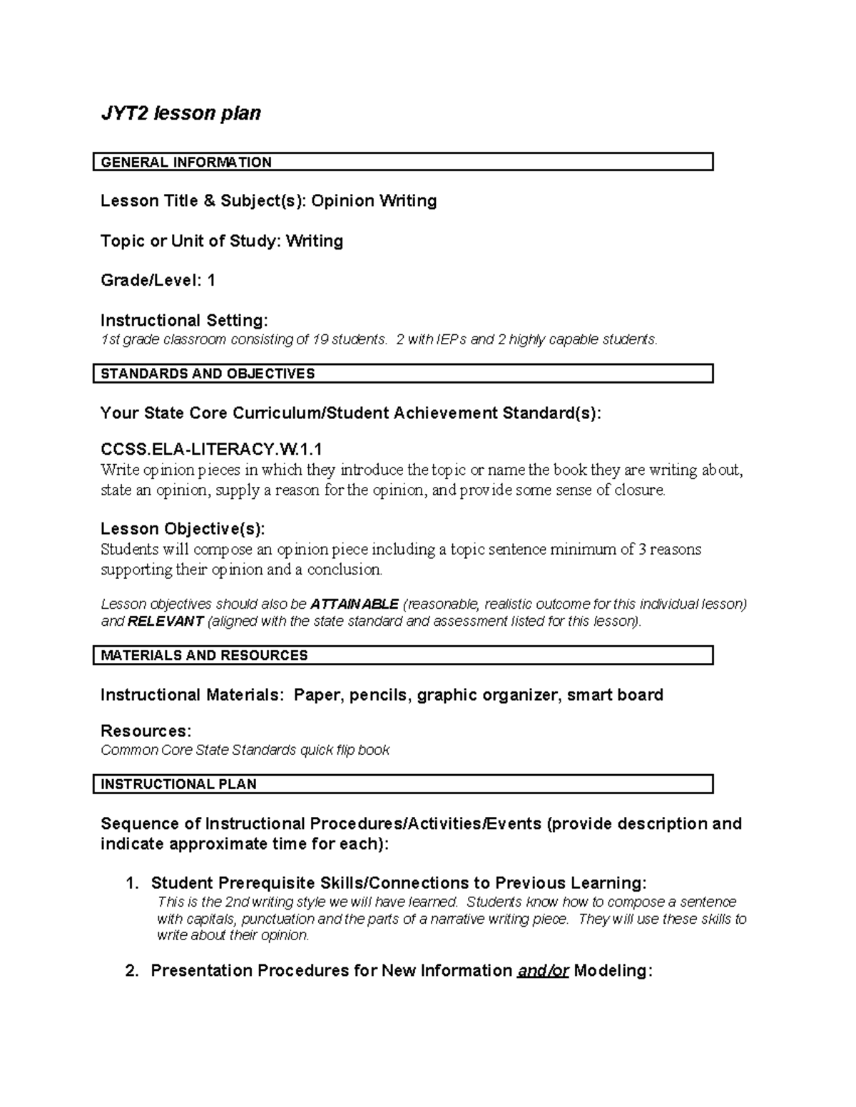 JYT2 lesson plan - passed - JYT2 lesson plan Lesson Title & Subject(s ...