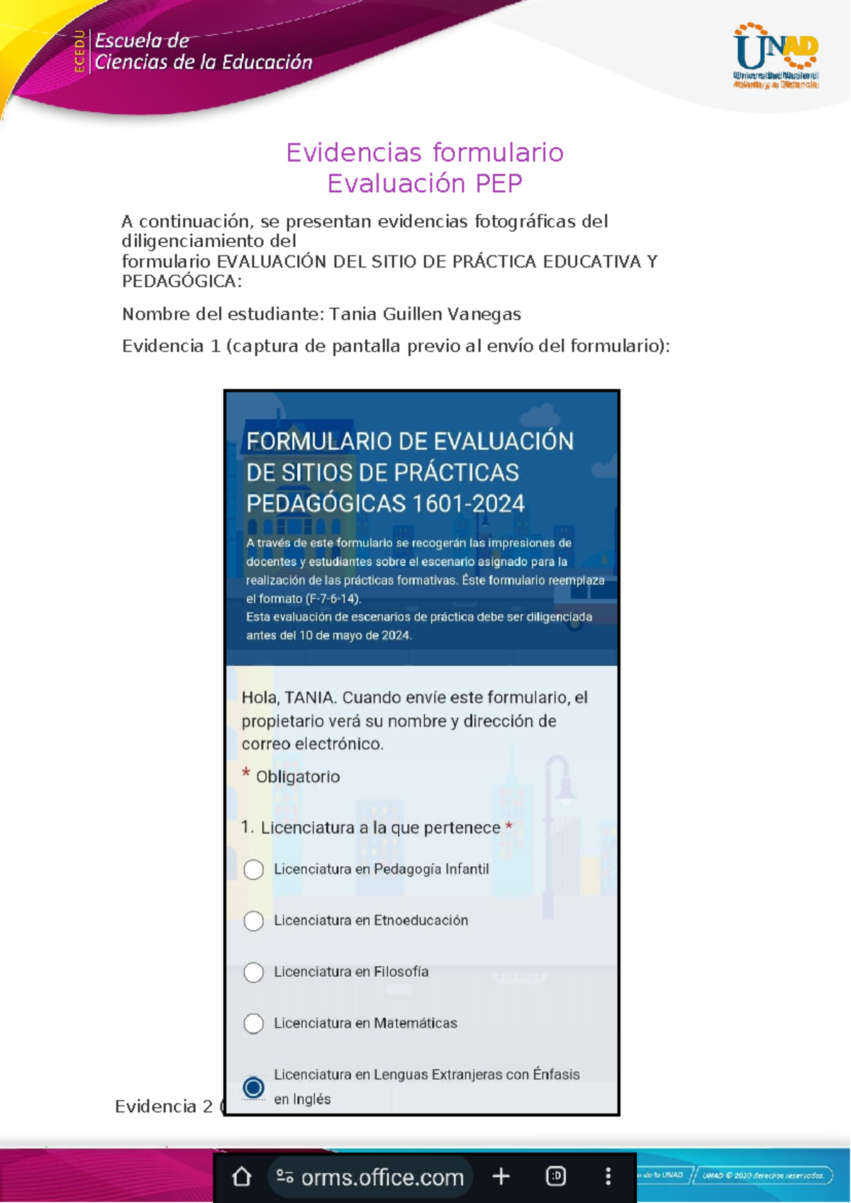 Formulario Evaluación PEP Name ID Number - Didactica evaluacion ...