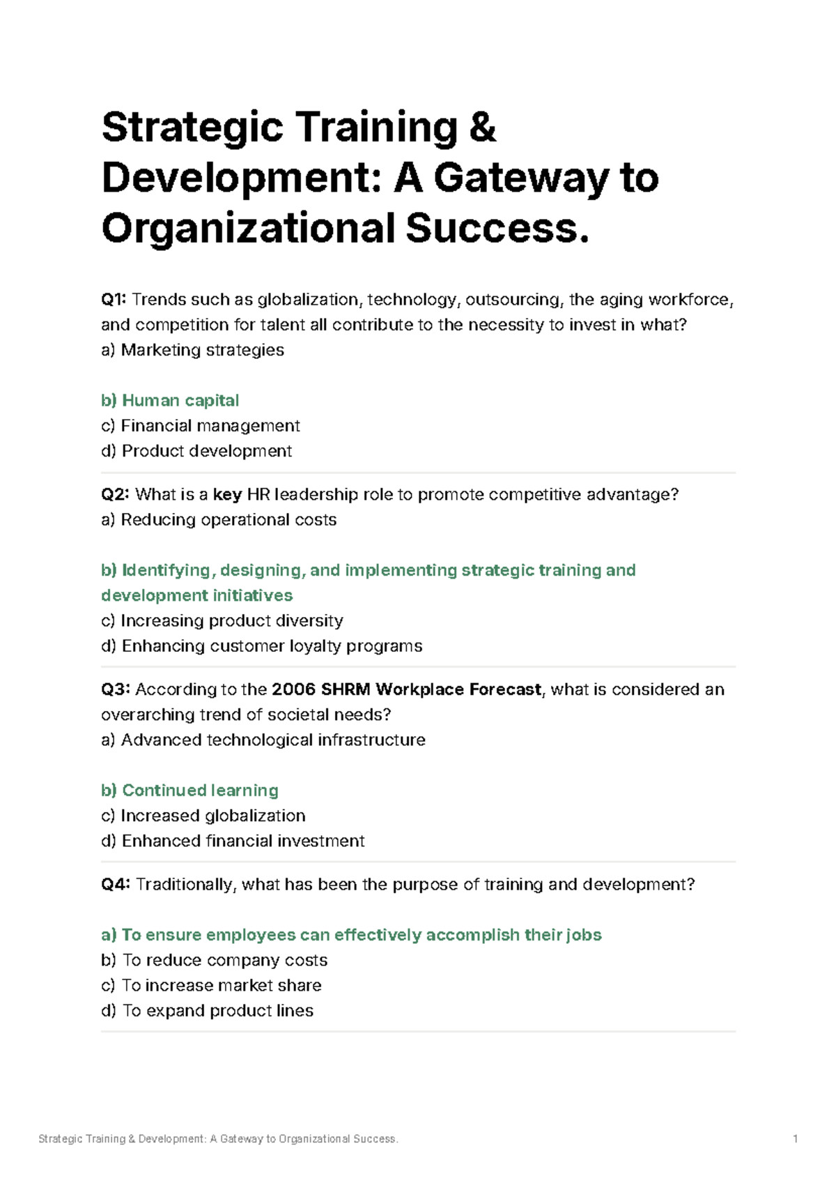 BUSI 3102 - Strategic Training and Development Sample Questions ...