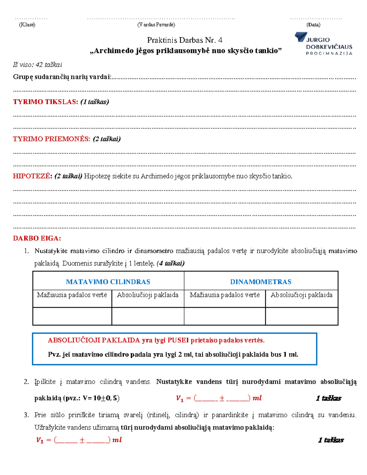 8 kl. 61 pamoka. praktinis darbas archimedo jegos priklausomybe nuo ...