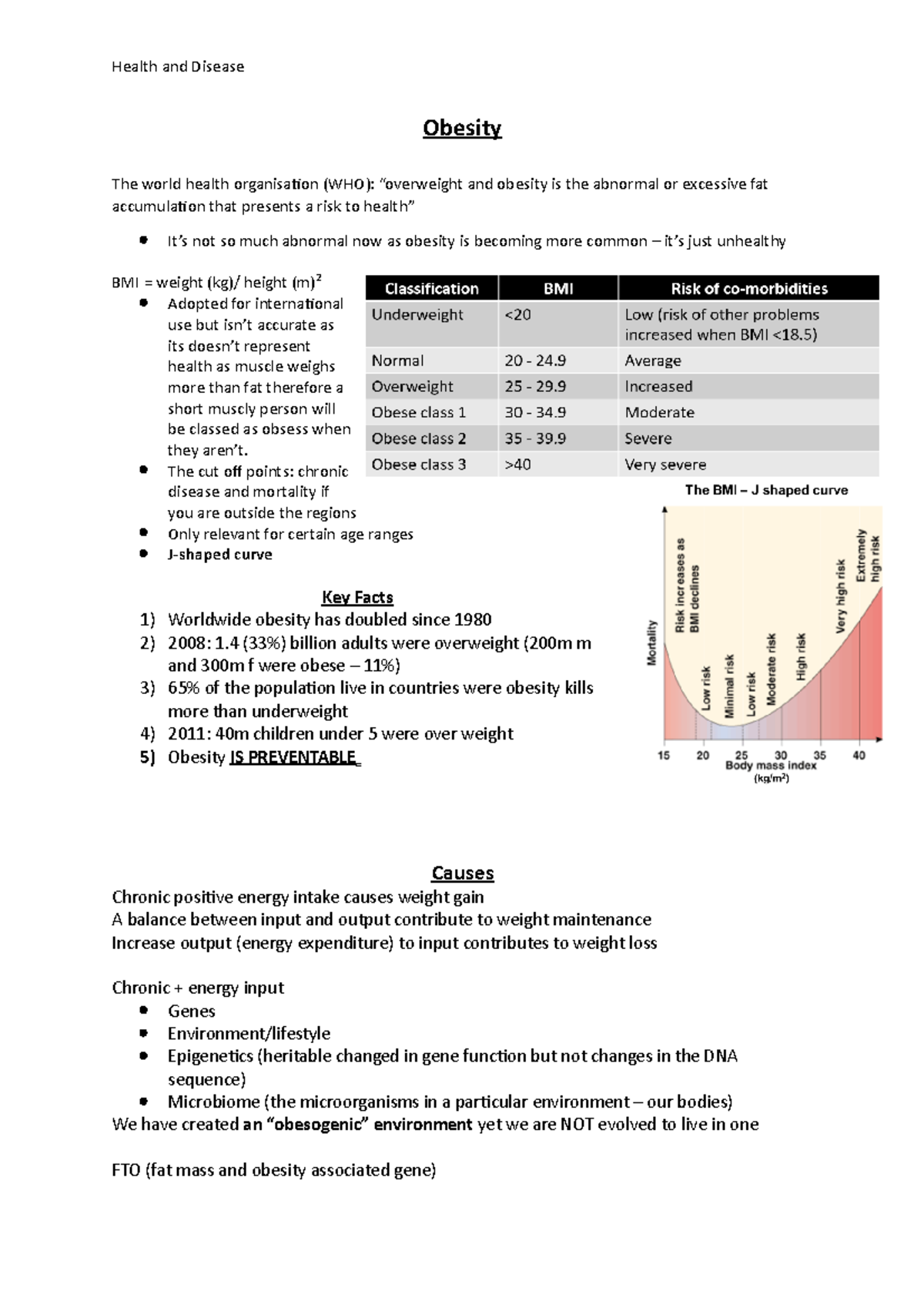 Obesity - notes - Obesity The world health organisation (WHO ...
