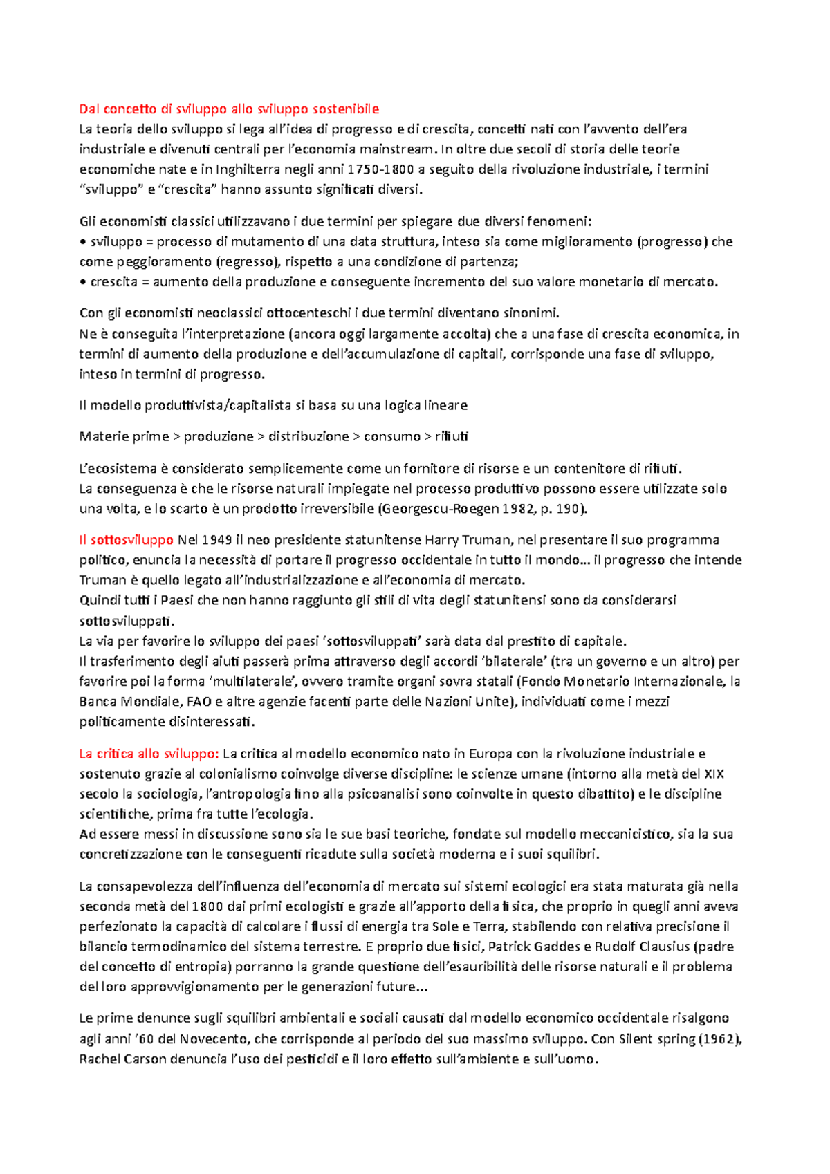 Geografia 6 - riassunto slide corso - Dal concetto di sviluppo allo ...