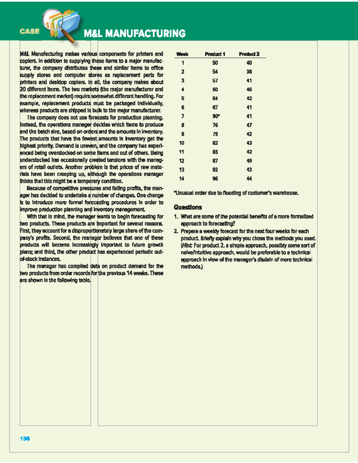 Chapter 3 - Case 1 M&L Manufacturing - Operations Management - Studocu