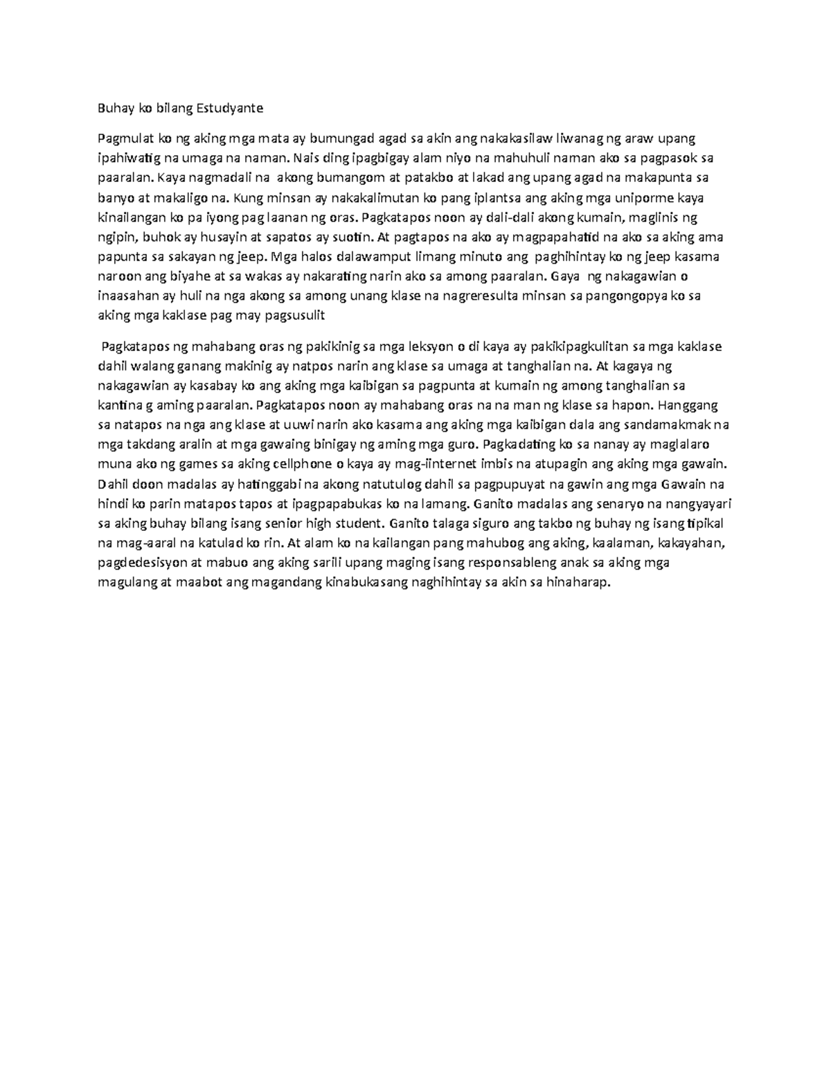 Buhay ko bilang Estudyante - Buhay ko bilang Estudyante Pagmulat ko ng ...