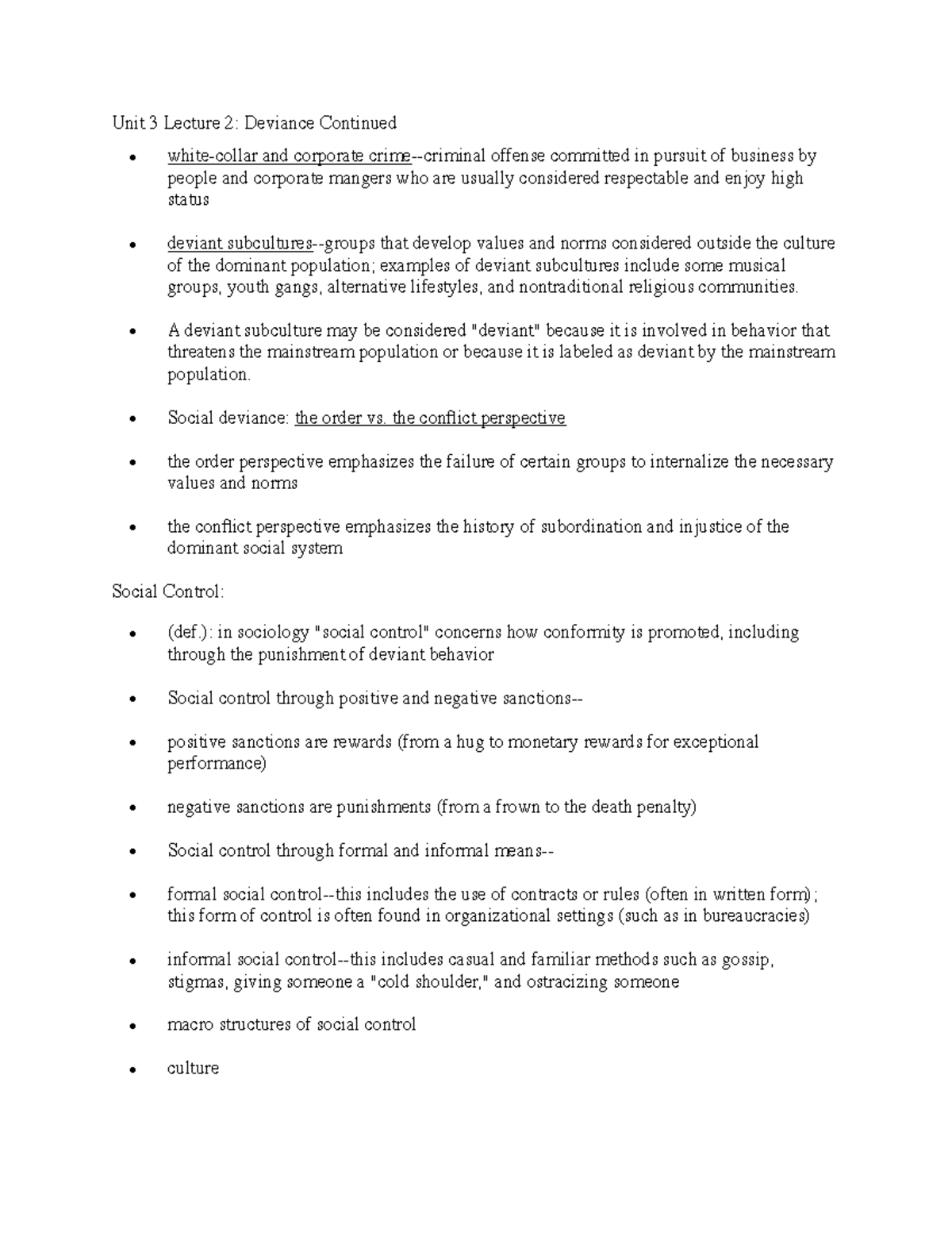 Socio 3 - Unit 3 Lecture 2: Deviance Continued - white-collar and corporate crime-criminal ...