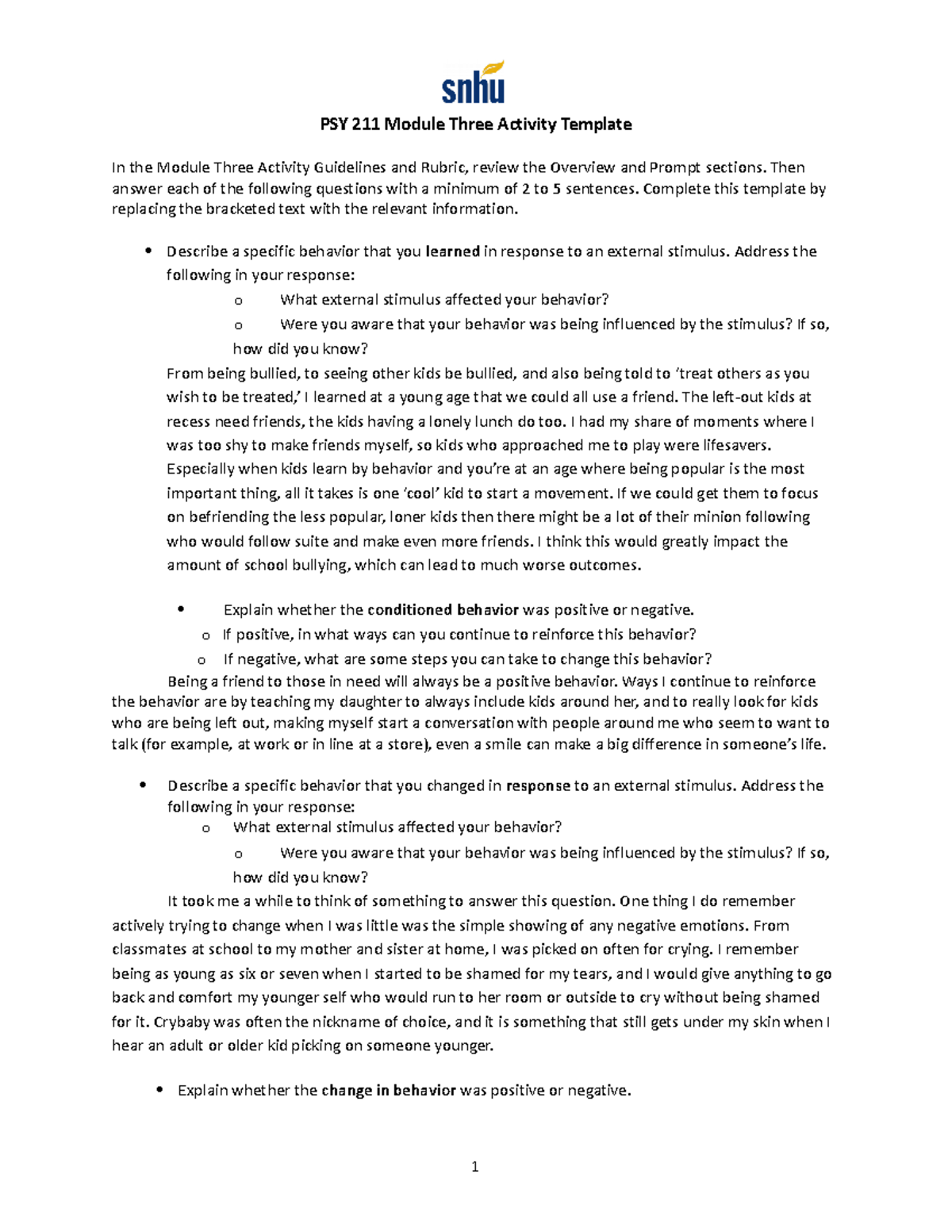 PSY 211 Module Three - mod 3 - psy 211 - SNHU - Studocu