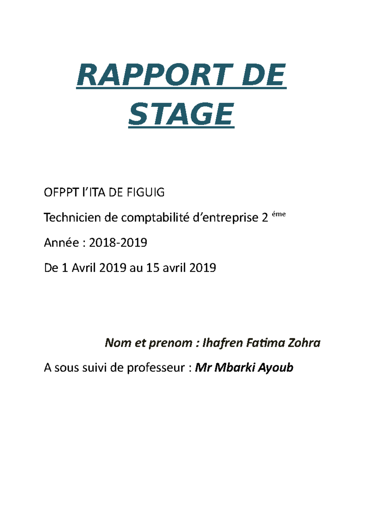 Rapport DE Stage Ofppt l ITA DE Figuig Te - RAPPORT DE STAGE OFPPT l ...