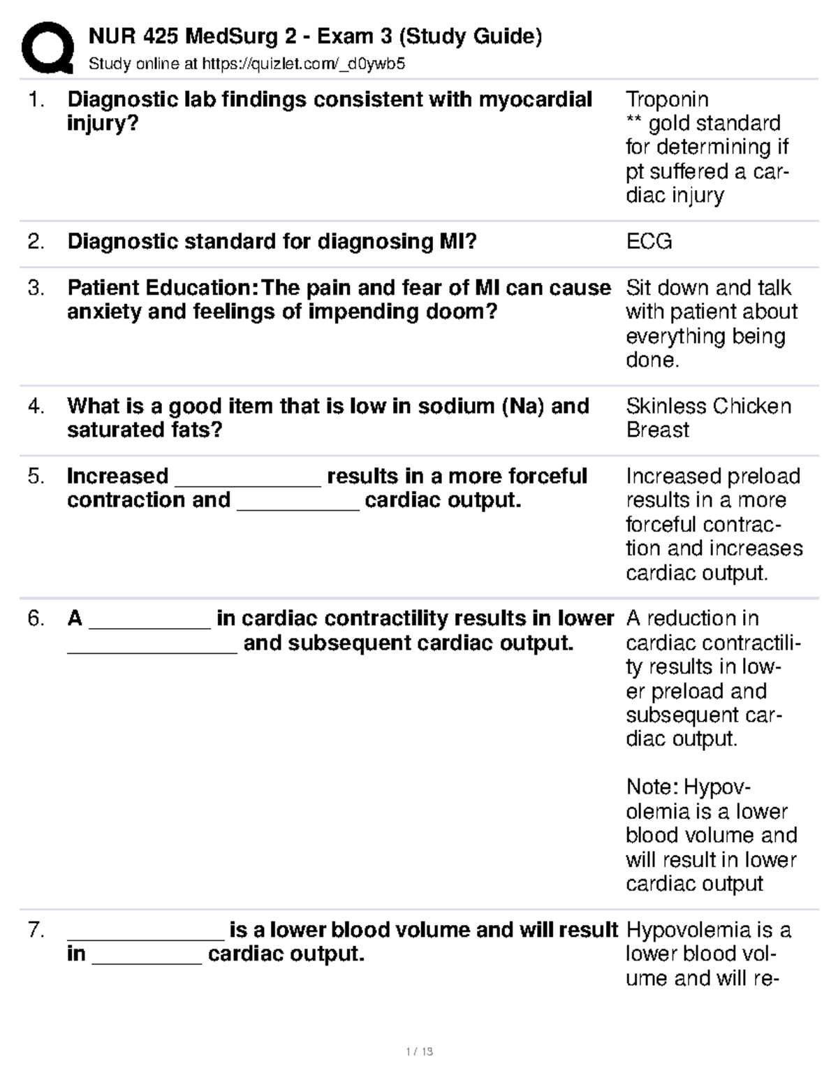 Med surg exam 3 quizlet - Exam 3- Cardio: Practice Questions - Study ...