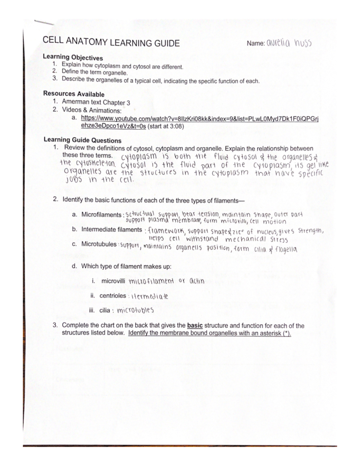 CELL Anatomy Learning Guide - CELL ANATOMY LEARNING GUIDE Name: ONIEIO ...