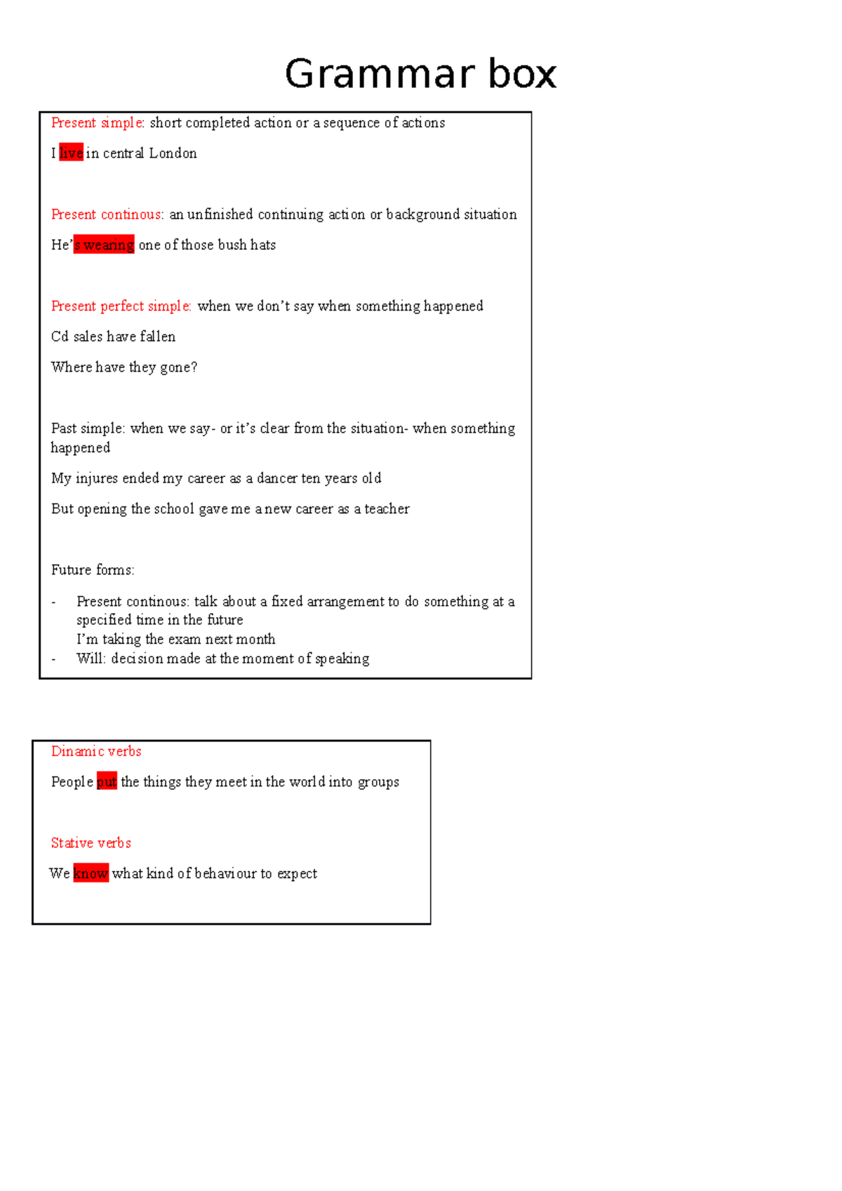 Grammar box - Grammar box Present simple: short completed action or a ...