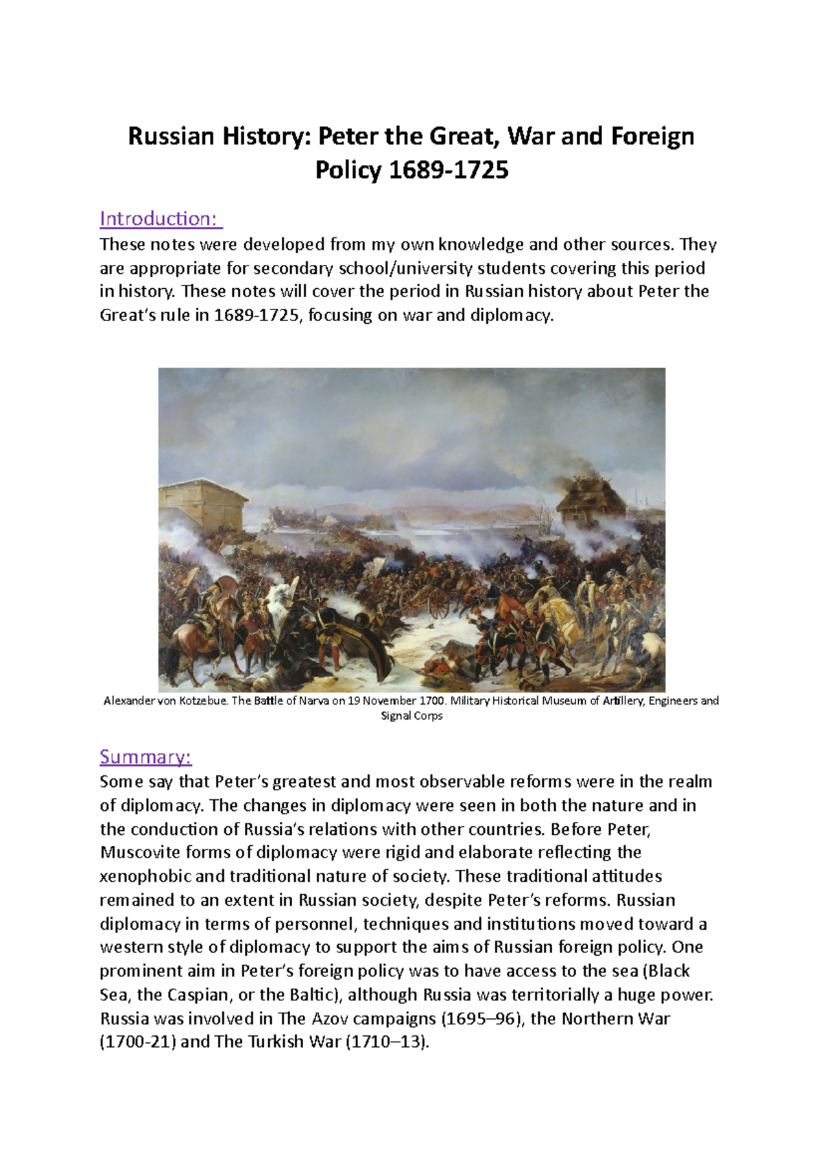 Peter 1 war and diplomacy 1 - Russian History: Peter the Great, War and ...