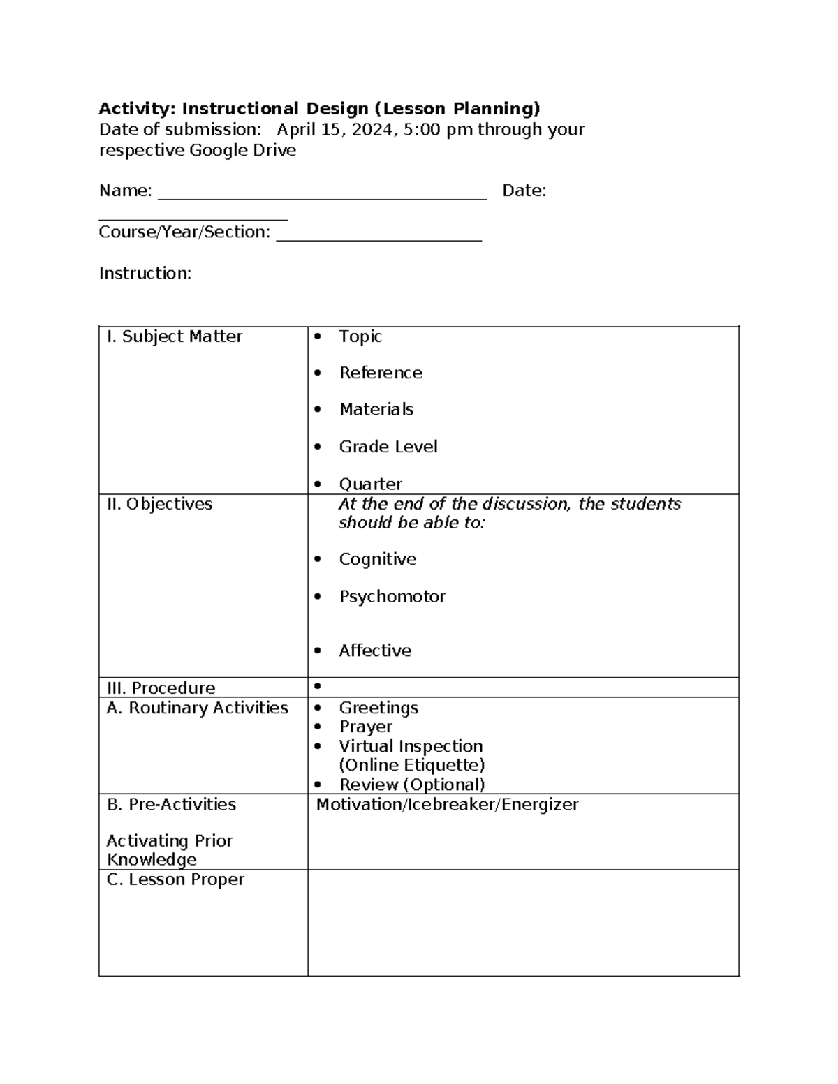 Topic-Lesson-Planning - Activity: Instructional Design (Lesson Planning ...