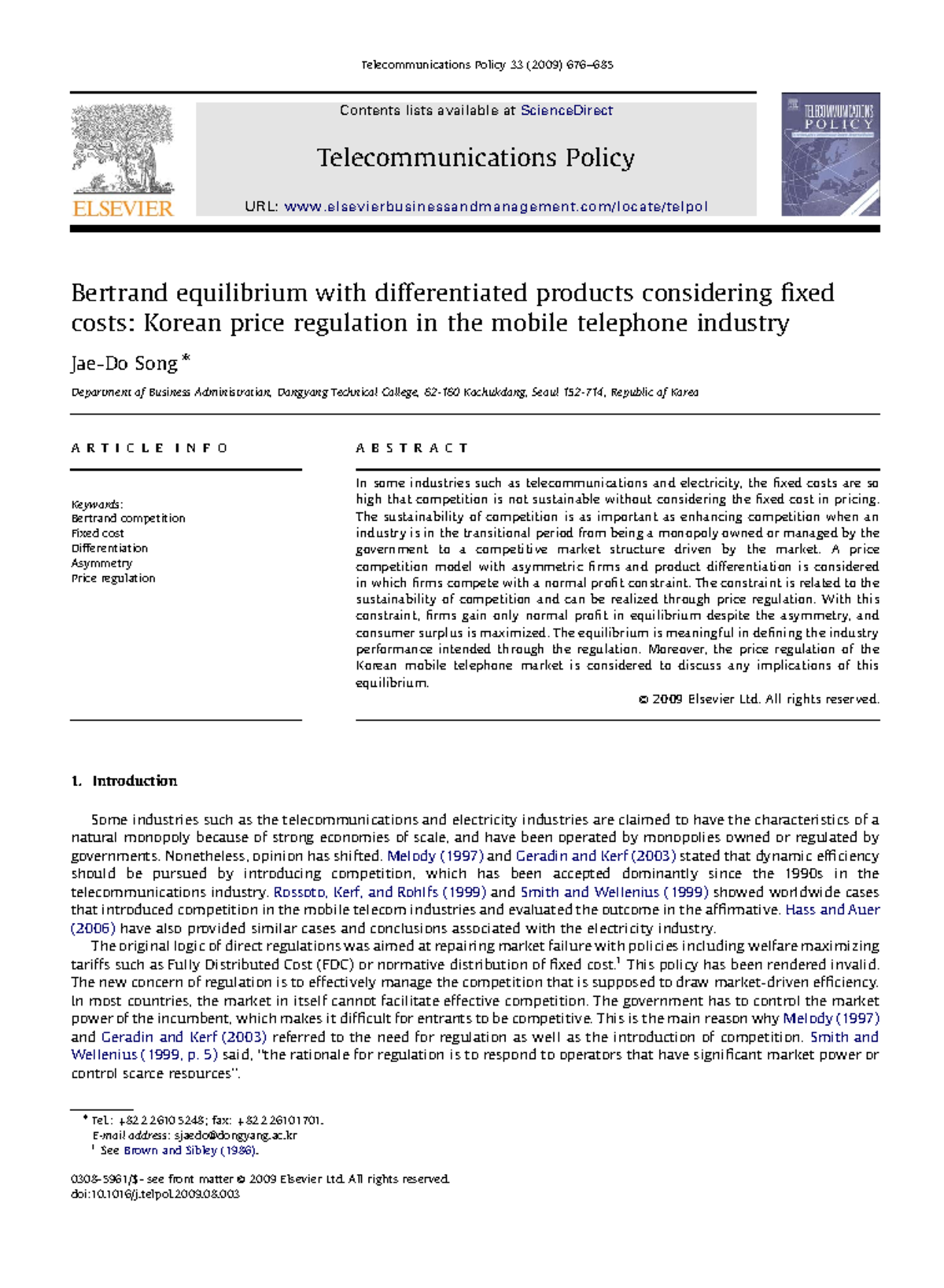 Bertrand equilibrium with differentiated - The sustainability of ...