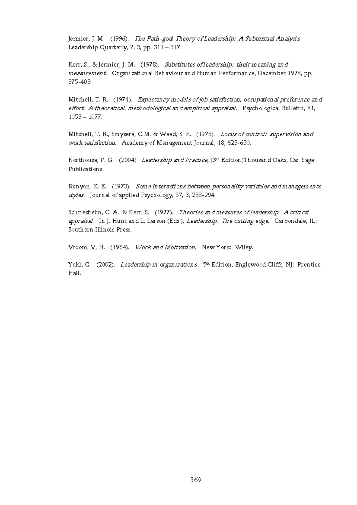 A Quantitative Market 22 - 369 Jermier, J. M. (1996). The Path-goal ...