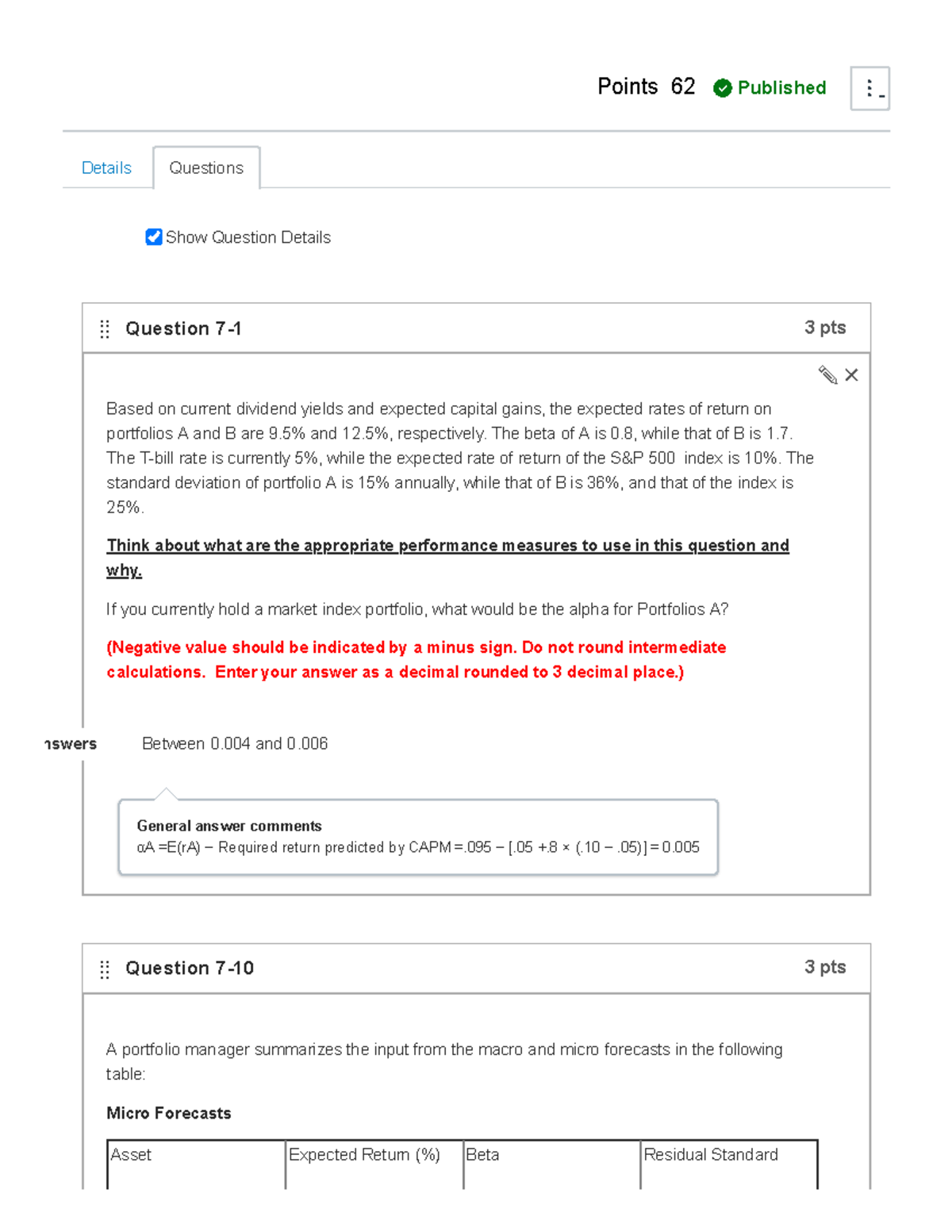 Homework 7 answer key - Week 8 - Points 62 Published Show Question ...
