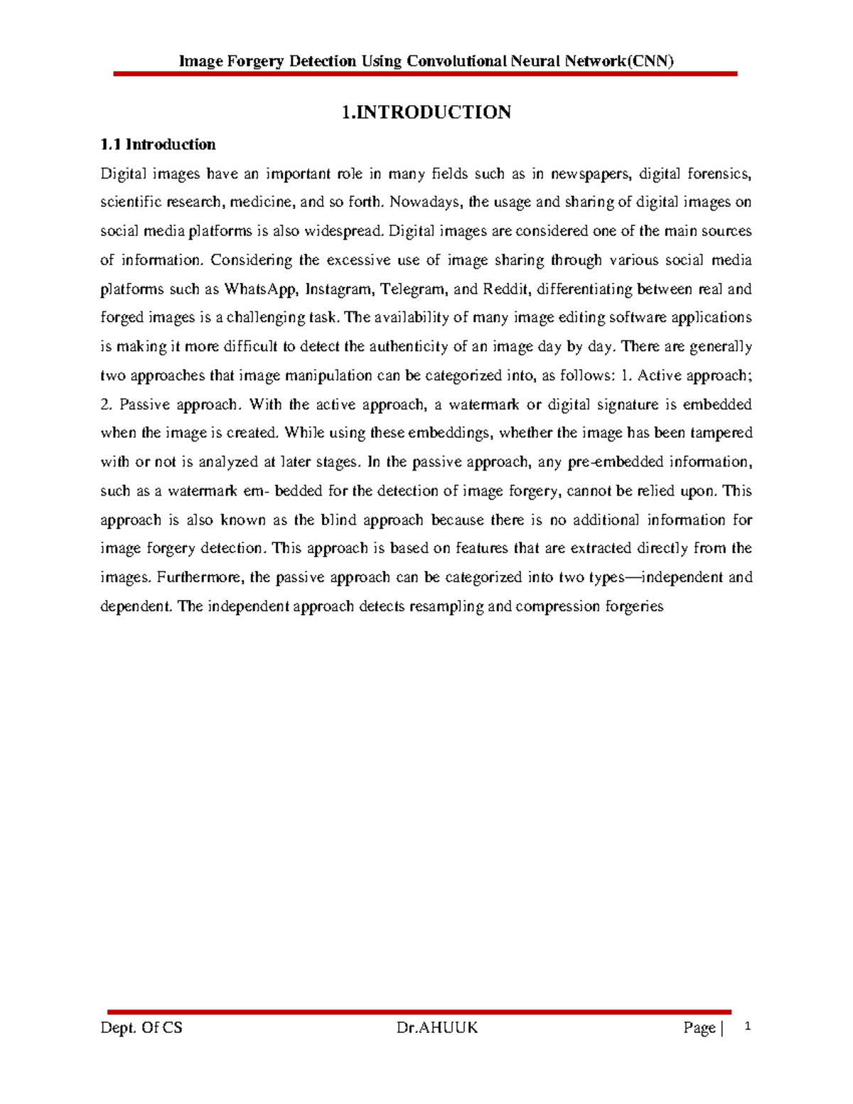 Image Forgery Detection Using Cnn 1 1 Introduction Digital Images Have An Important Role In