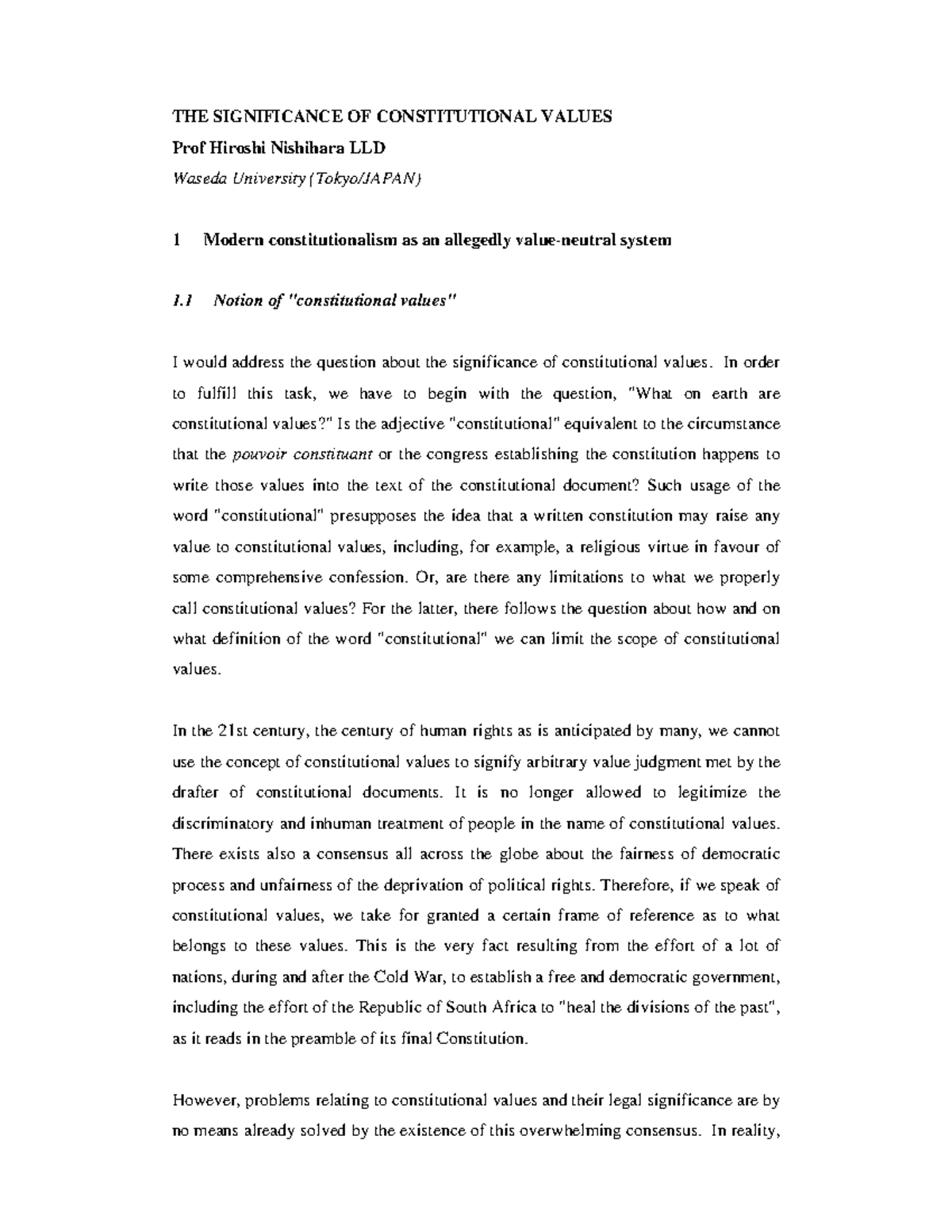 Significance of Constitutional Values - In order to fulfill this task ...