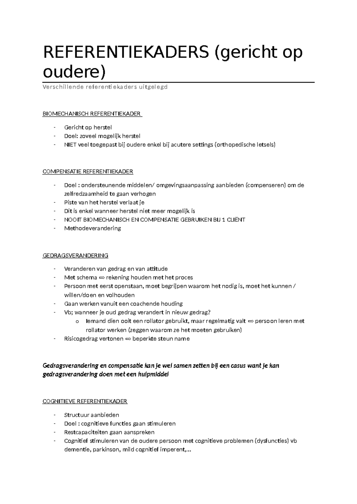 Methodisch handelen samenvatting referentiekaders - REFERENTIEKADERS ...