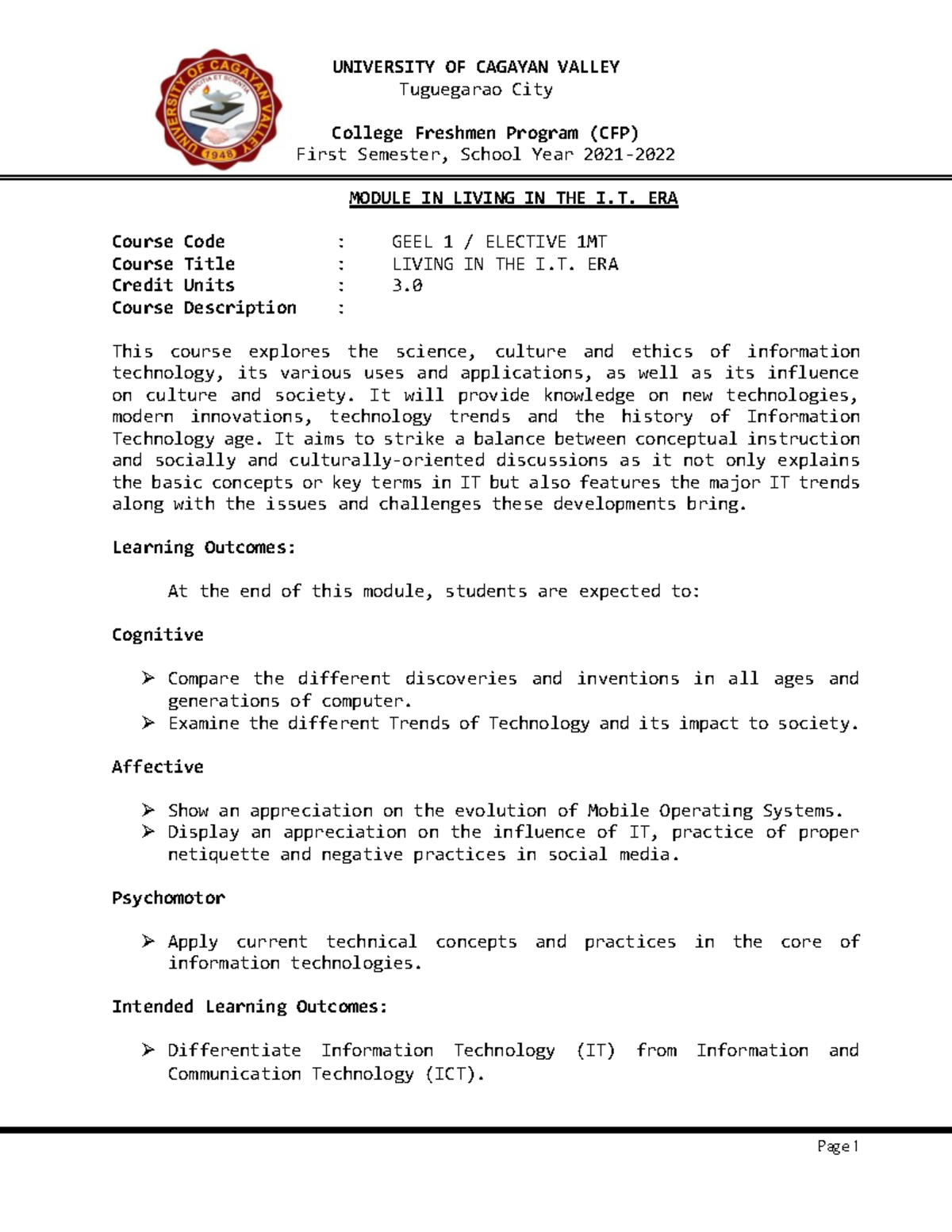 Lesson 1. An Overview - LITE - Tuguegarao City College Freshmen Program ...