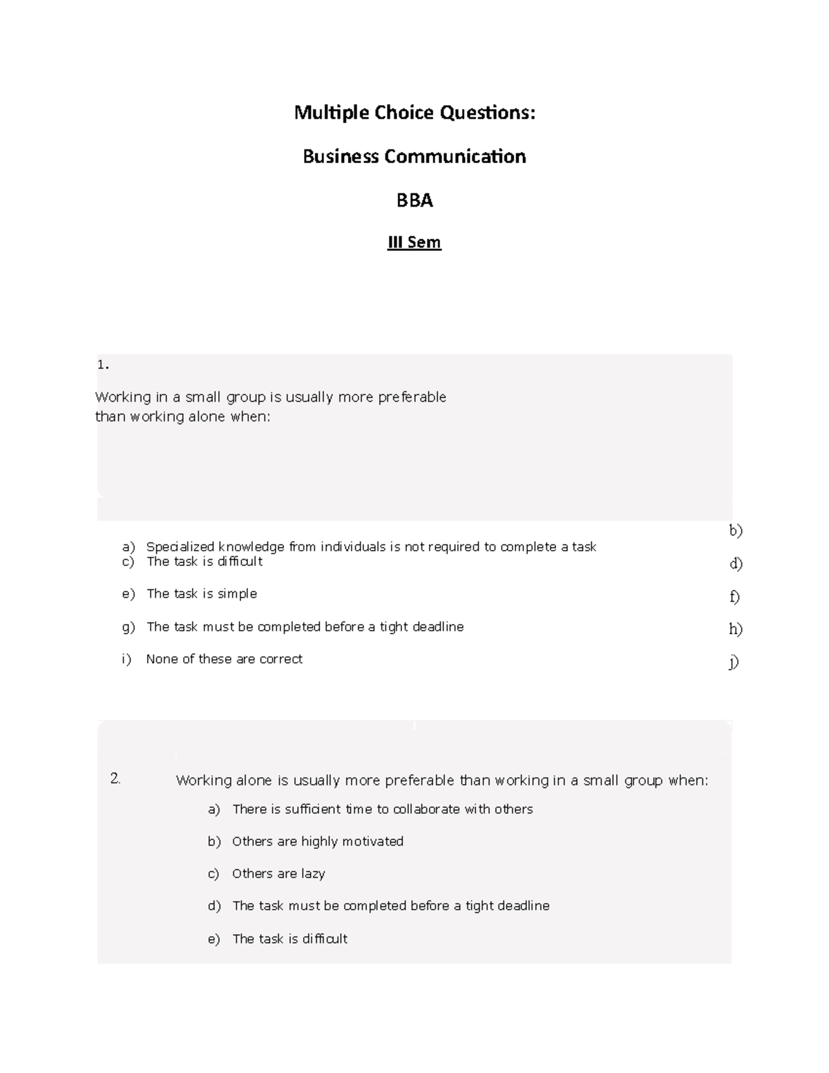 BBA SEM III - Business Communication - Multiple Choice Questions ...