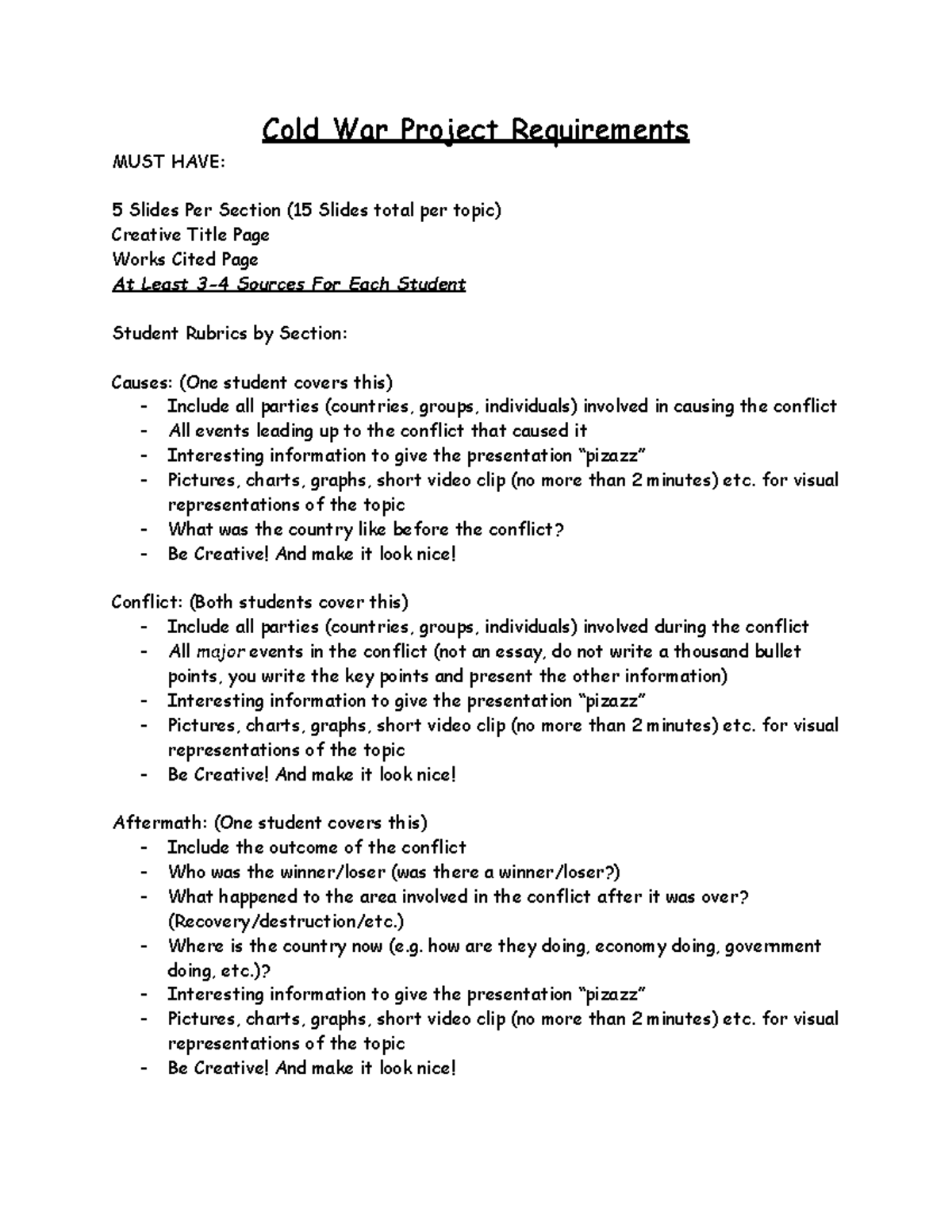 Cold War Project Requirements - for visual representations of the topic ...