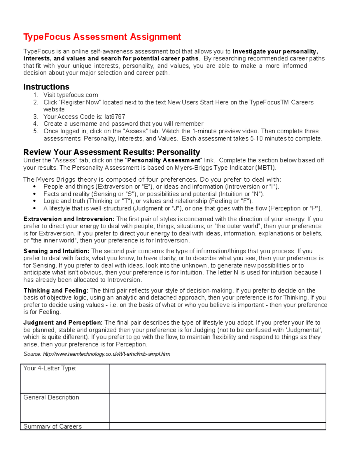 Type Focus Assessment Assignment - TypeFocus Assessment Assignment ...