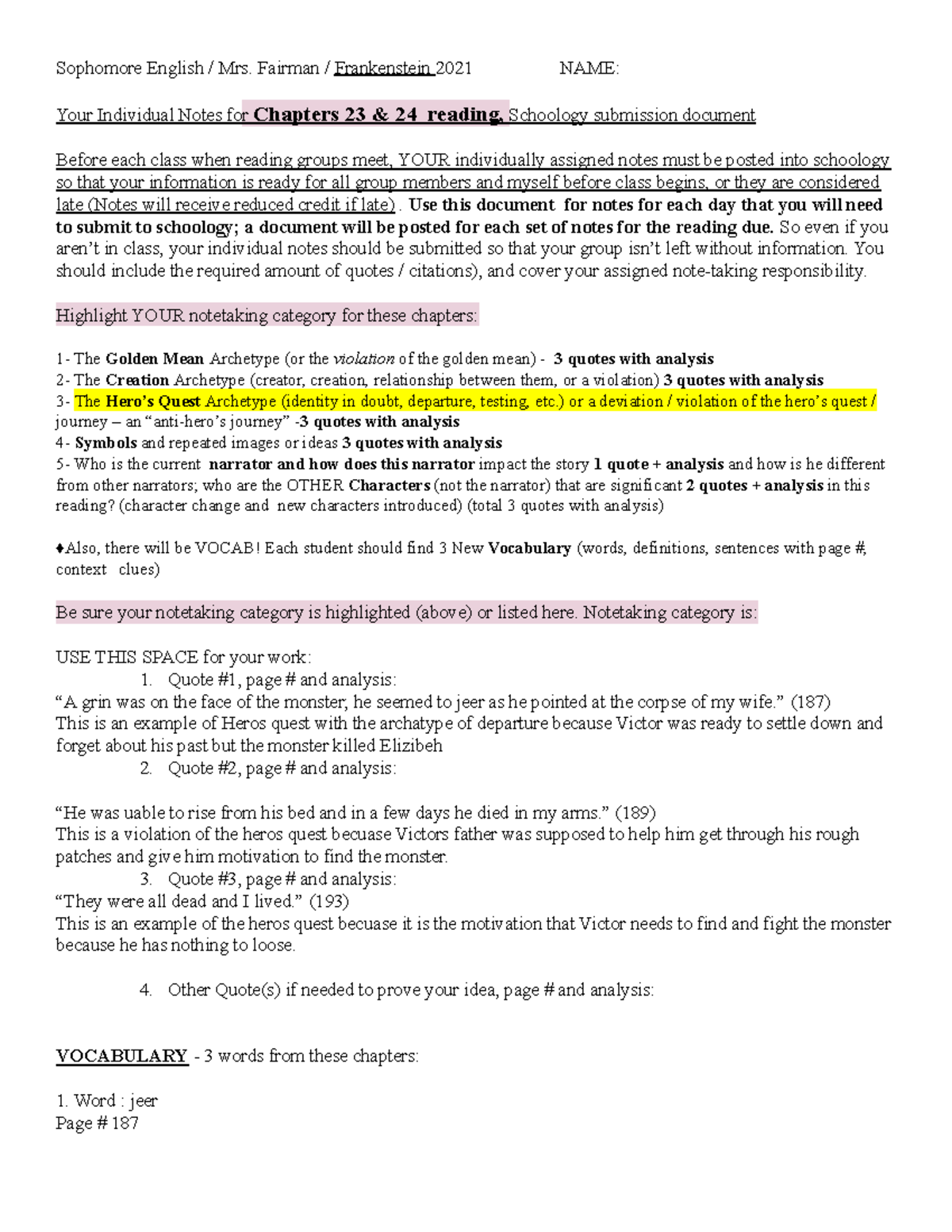 Copy of Chapters 23 and 24 Indiv Notes - Schoology Frankenstein 2021 ...