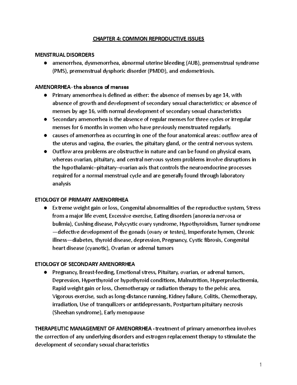 Common Reproductive Issues: Menstrual Disorders and Amenorrhea - Studocu