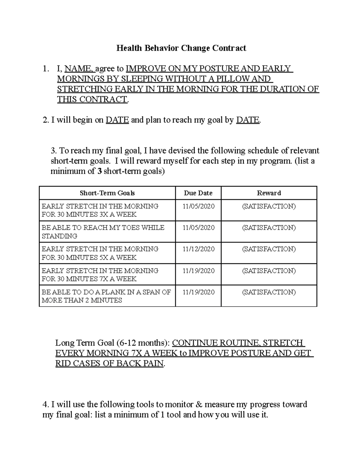 HLT 100 Health Behavior Change Contract - Health Behavior Change ...