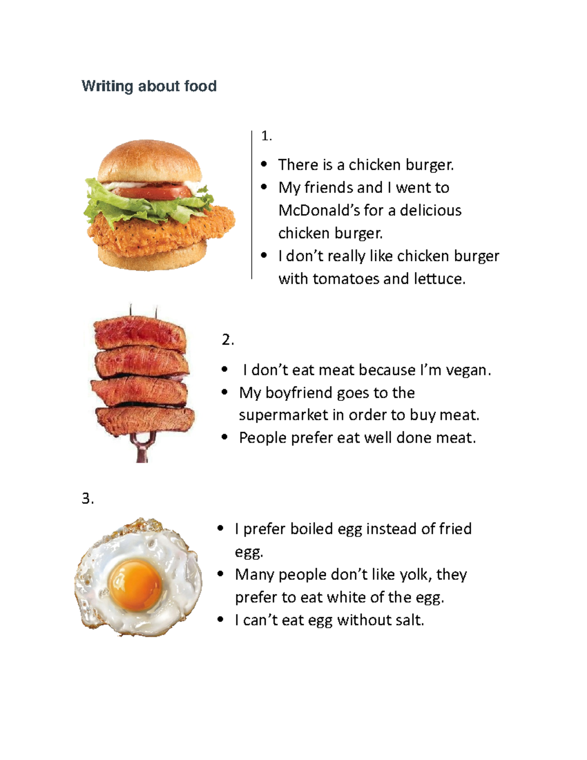 Writing about food - Escribiendo sobre comida en Inglés - Writing about ...