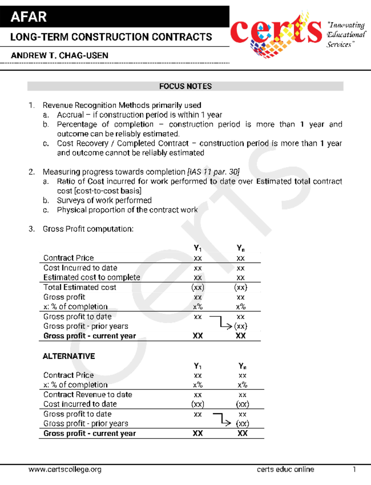 Long Term Construction Contracts - Accounting - Studocu