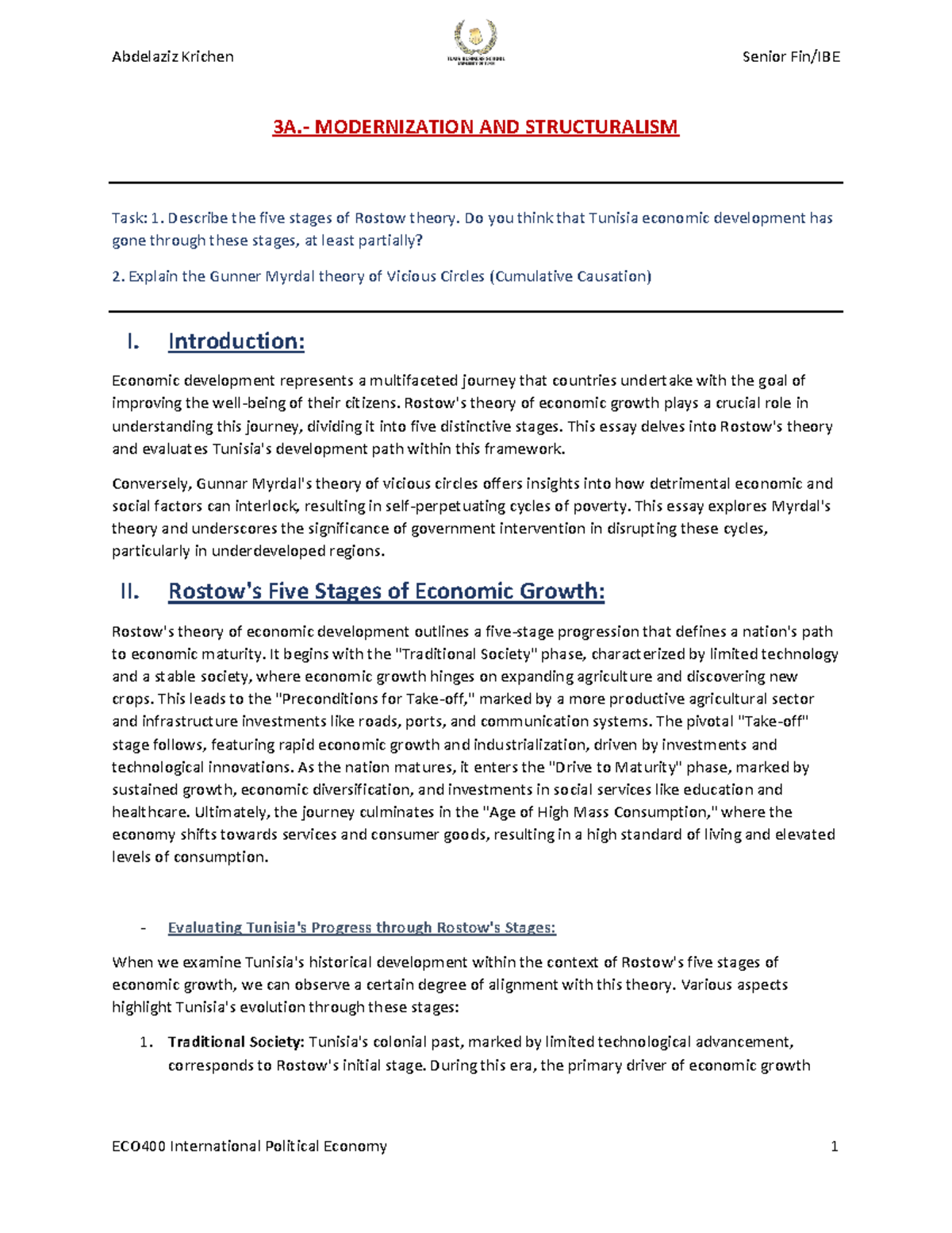 Assignment 3A economics - 3A.- MODERNIZATION AND STRUCTURALISM Task: 1 ...