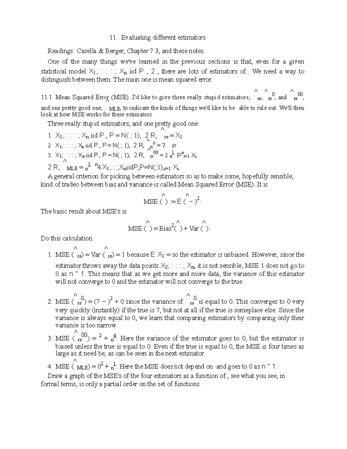 Note 17 - stat - Evaluating different estimators Readings: Casella ...