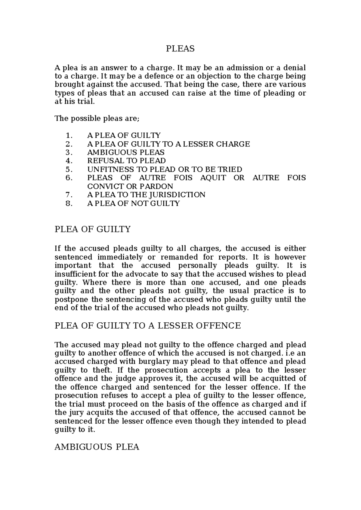 Pleas - Summary of process of extradition and plea taking - PLEAS A ...