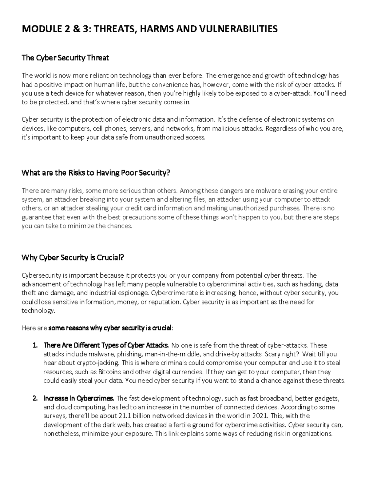 Cyber 2 Lecture Notes From A Professor Summarized Part 2 Module 2