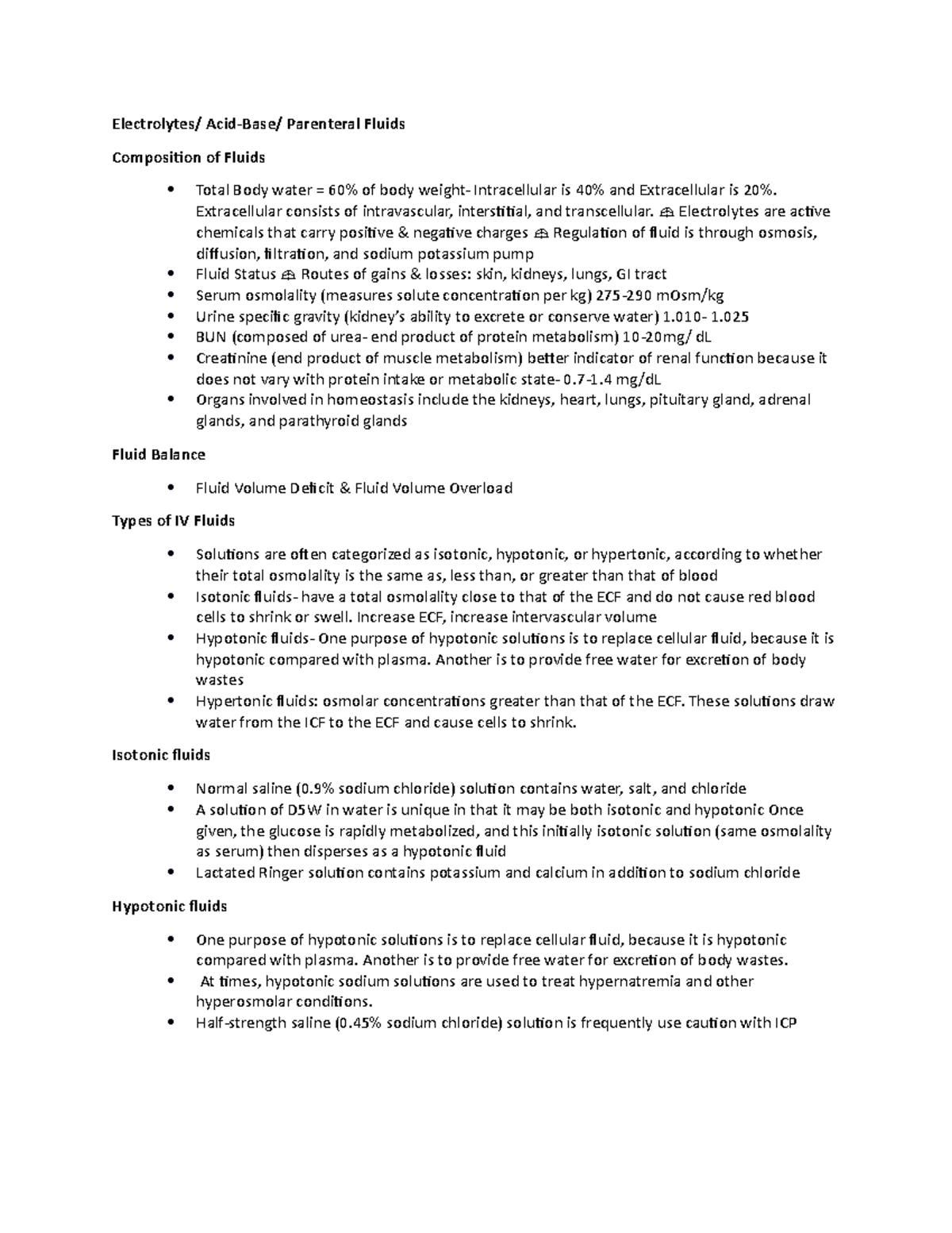 F^0E - fluid and electrolytes notes - Electrolytes/ Acid-Base ...