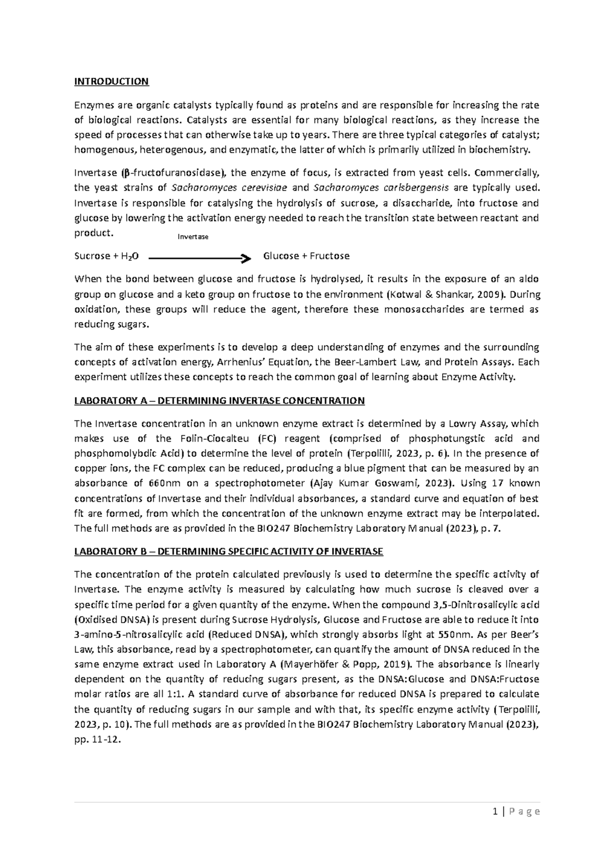 Project A Enzyme Activity - INTRODUCTION Enzymes are organic catalysts ...
