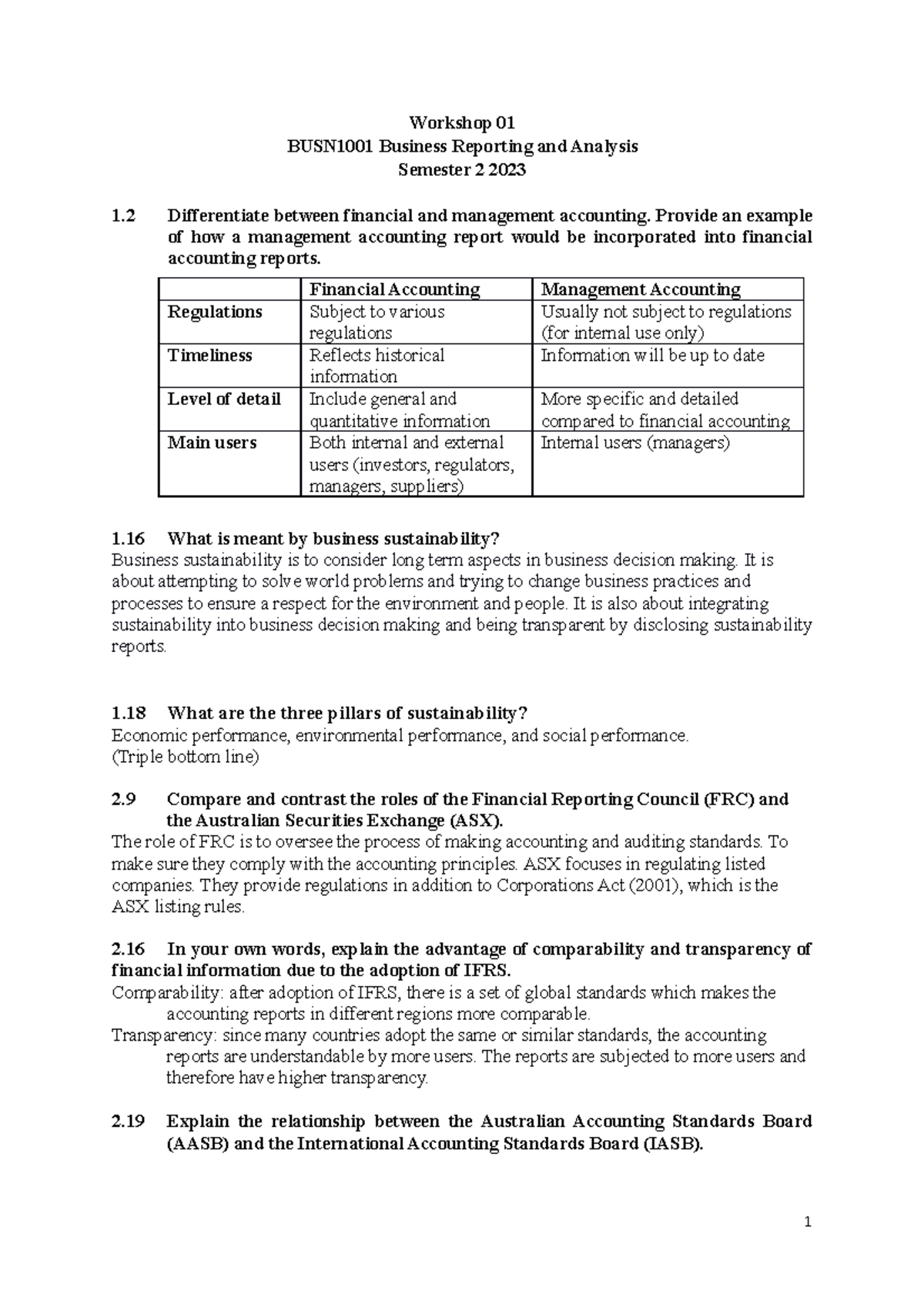Workshop 01 - Workshop 01 BUSN1001 Business Reporting and Analysis ...