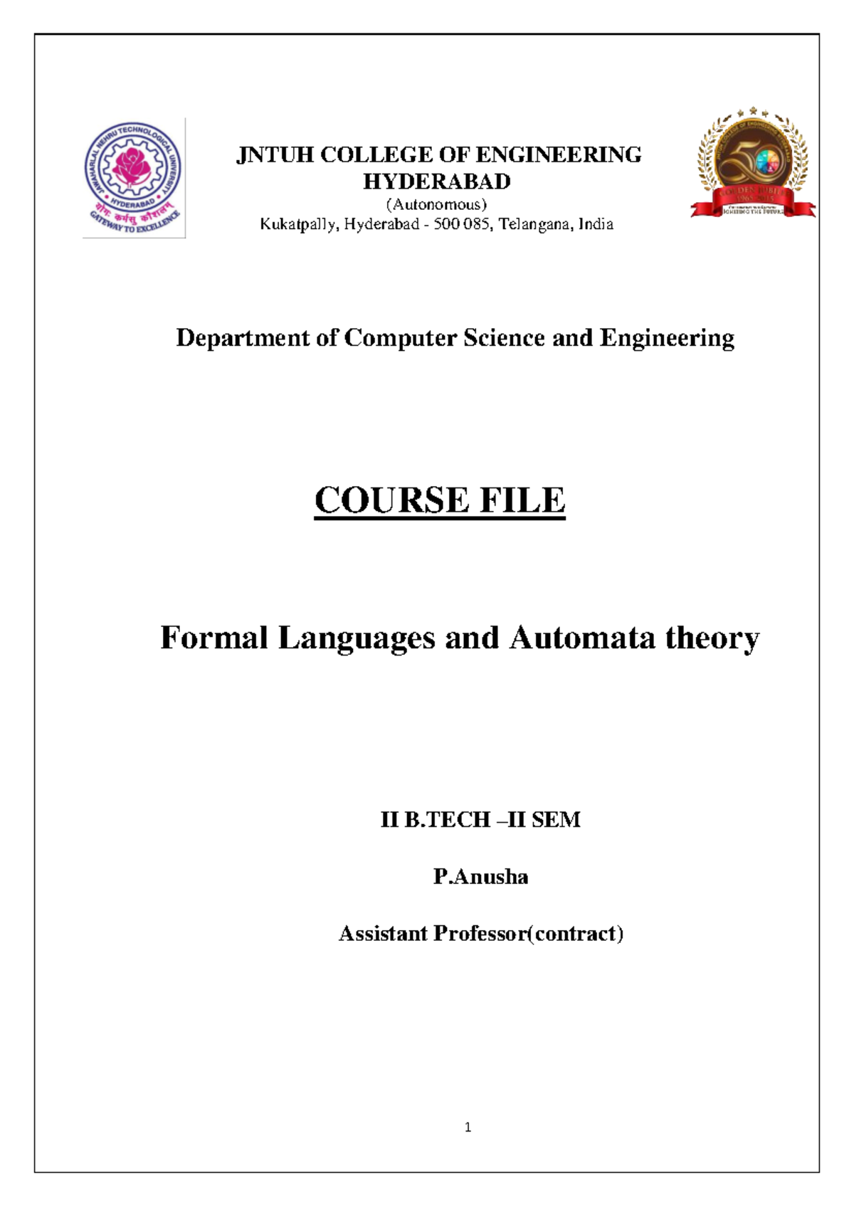 FLAT Course File Final - brief overview - JNTUH COLLEGE OF ENGINEERING ...